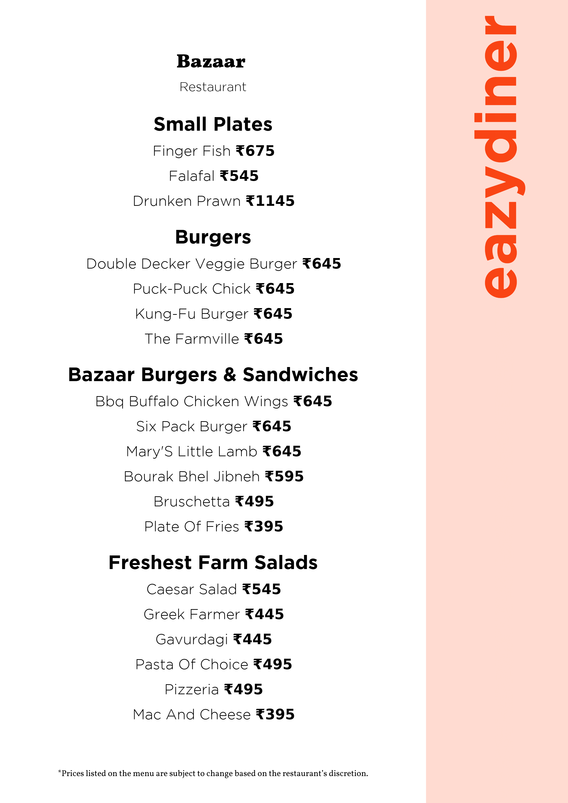 Menu of Bazaar , Grand by GRT