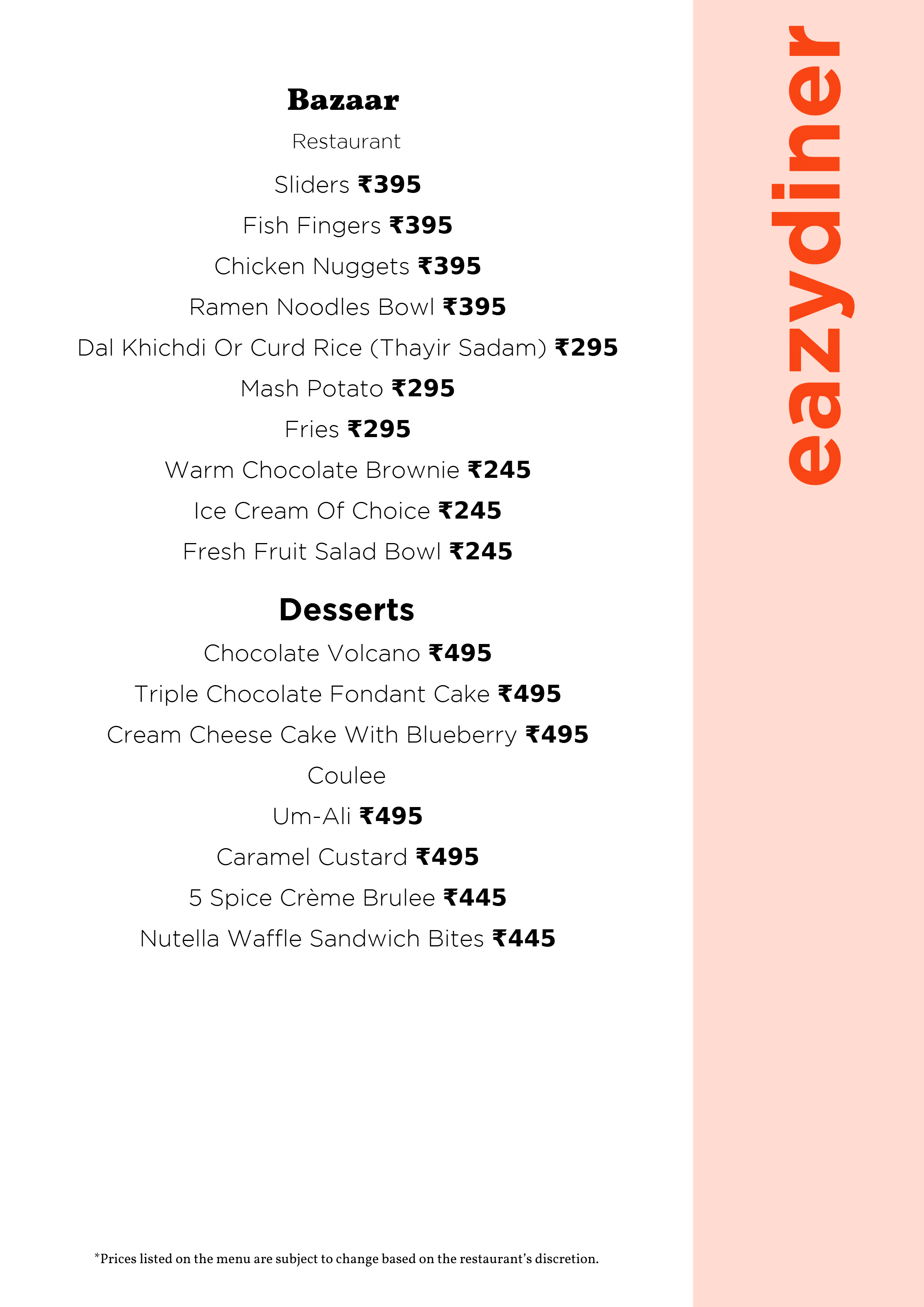 Menu of Bazaar , Grand by GRT