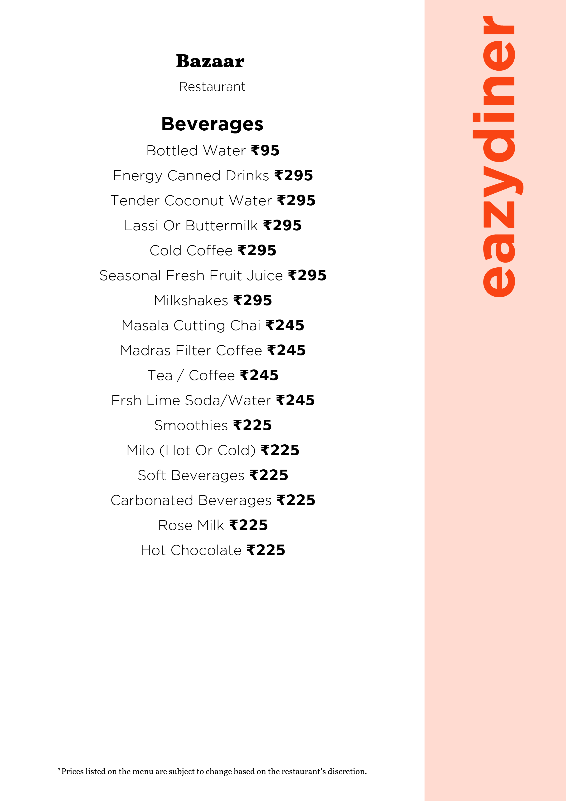 Menu of Bazaar , Grand by GRT