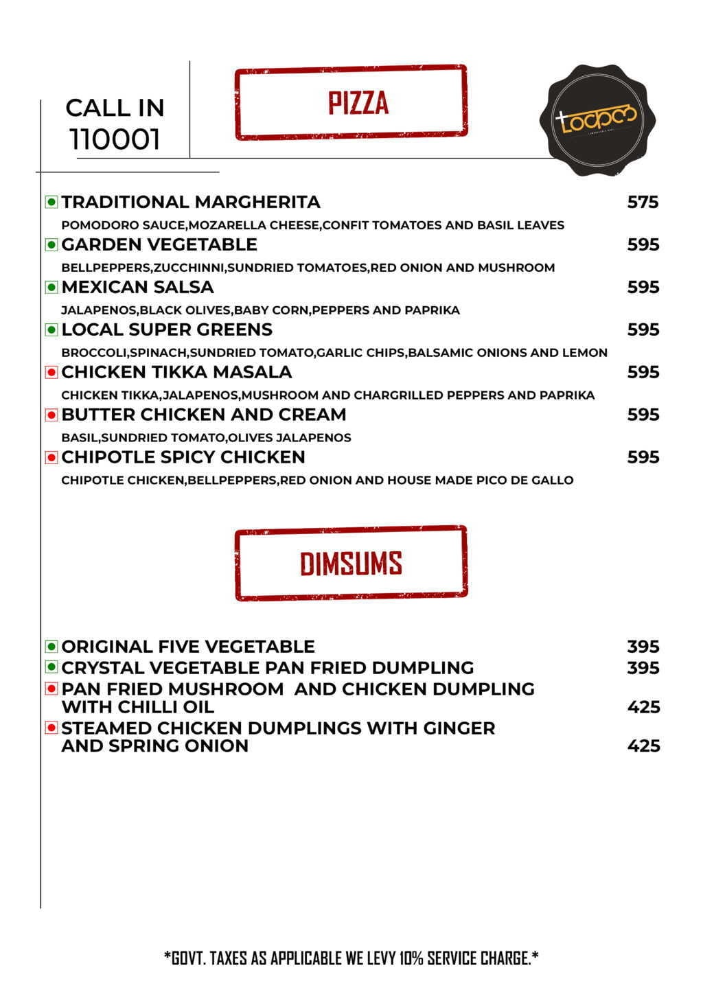 Menu of Local, Connaught Place (CP), Central Delhi
