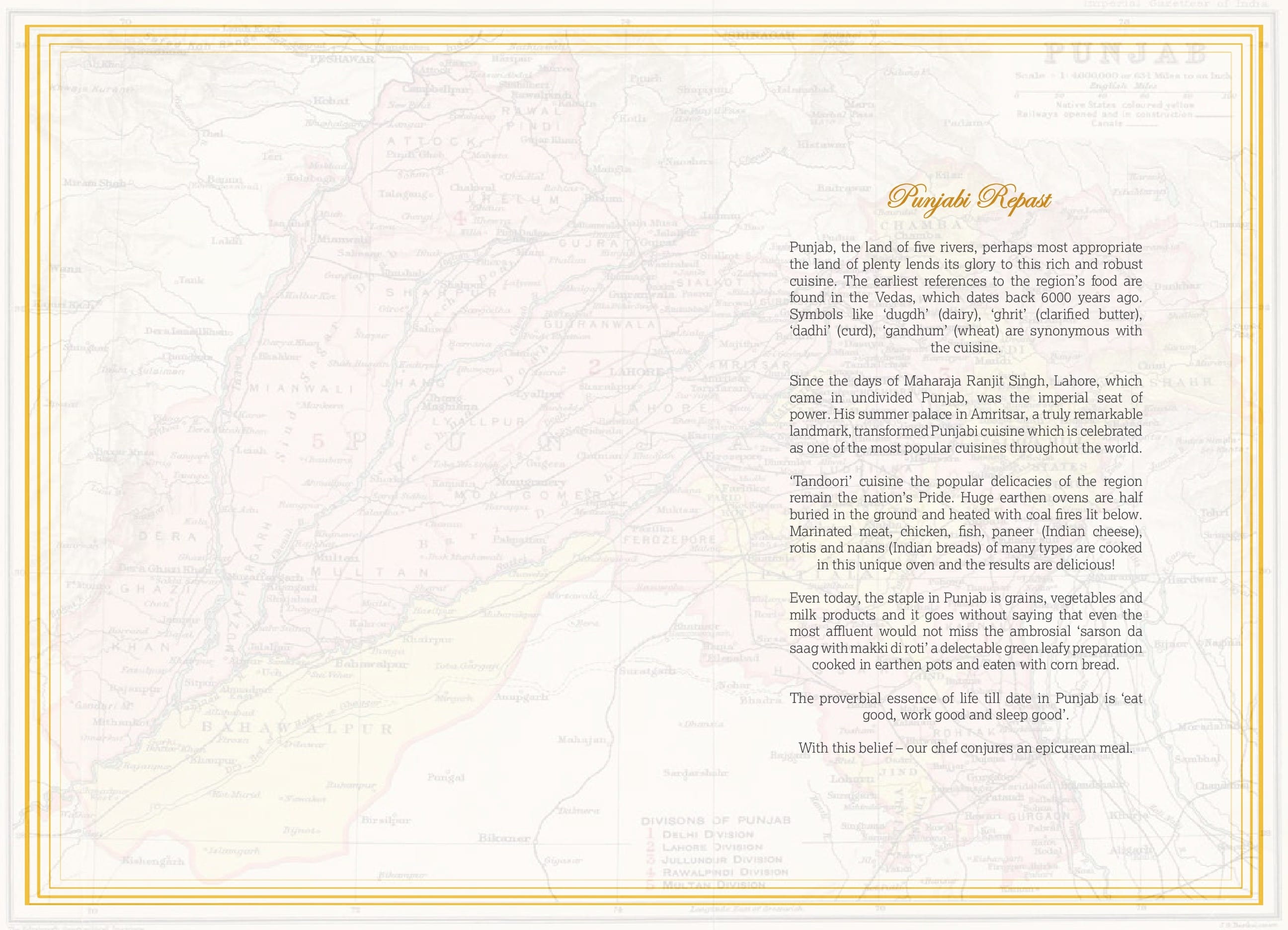 Menu of Suvarna Mahal, Rambagh Palace, Jaipur