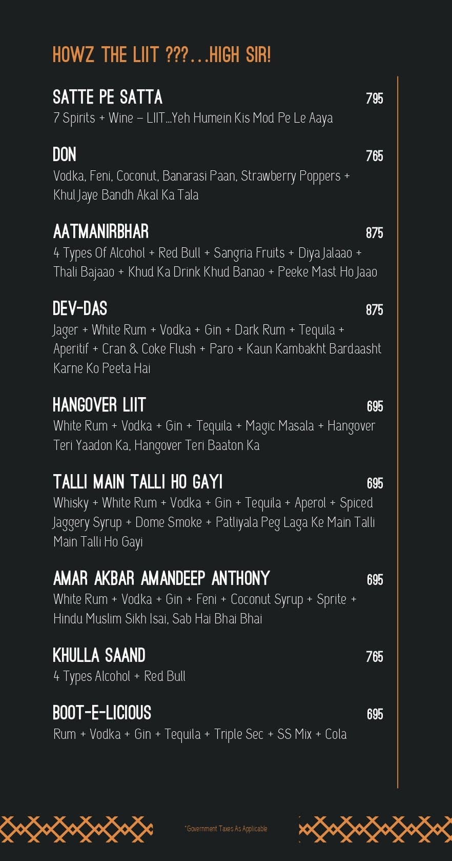 Menu of HITCHKI, Bandra Kurla Complex (BKC), Western Suburbs