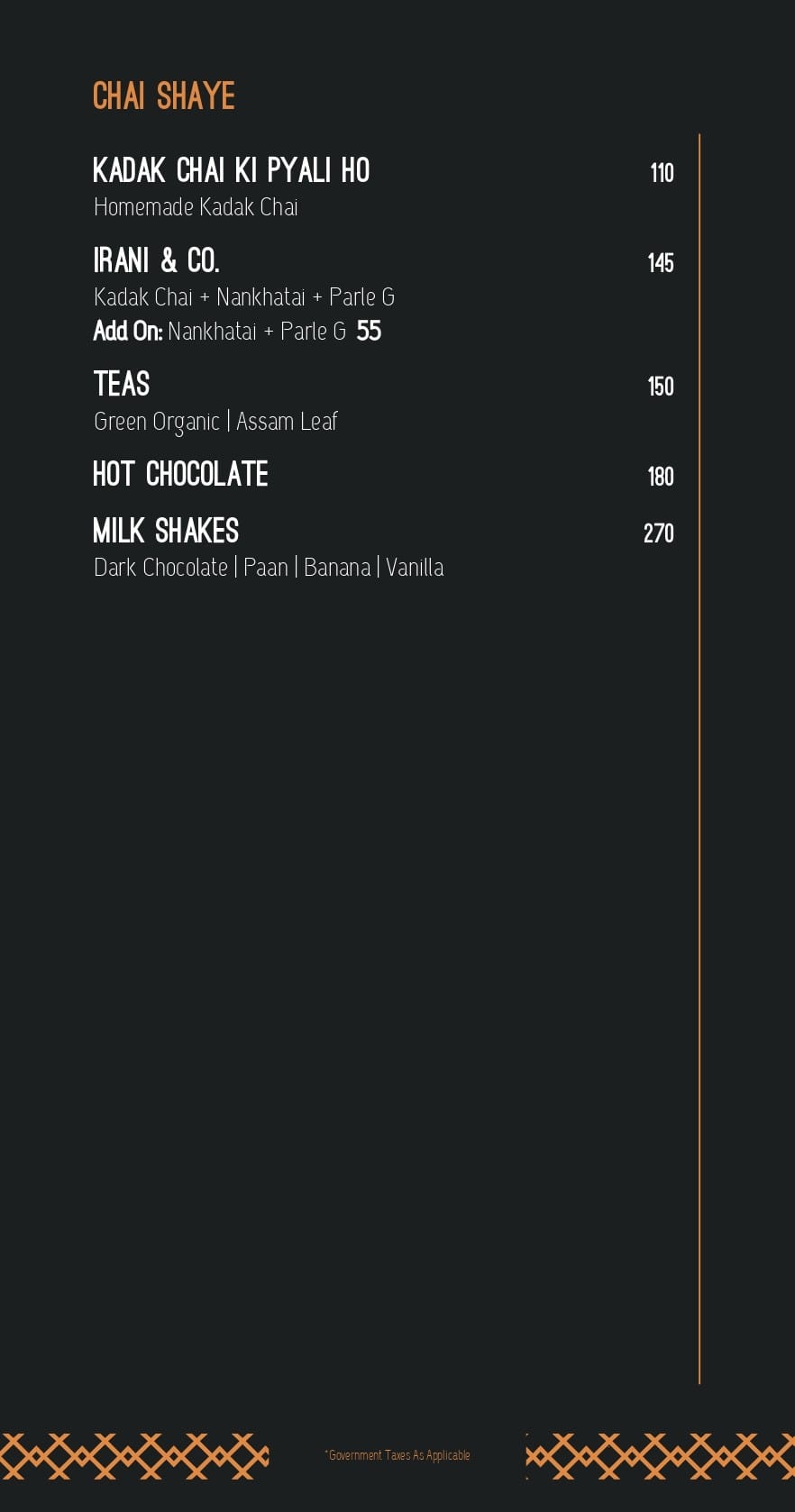 Menu of HITCHKI, Bandra Kurla Complex (BKC), Western Suburbs