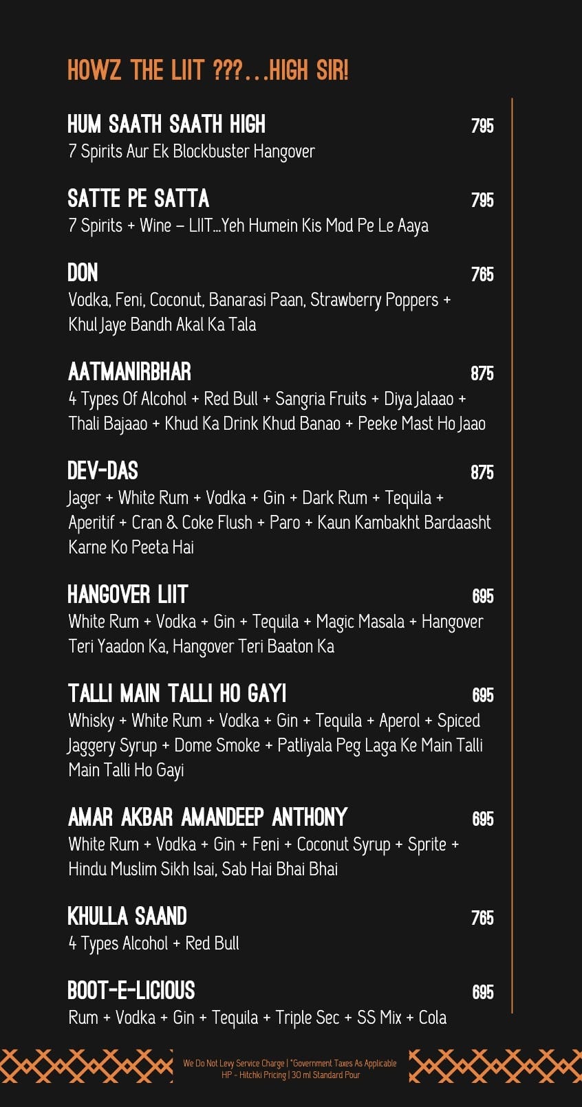 Menu of HITCHKI, Bandra Kurla Complex (BKC), Western Suburbs