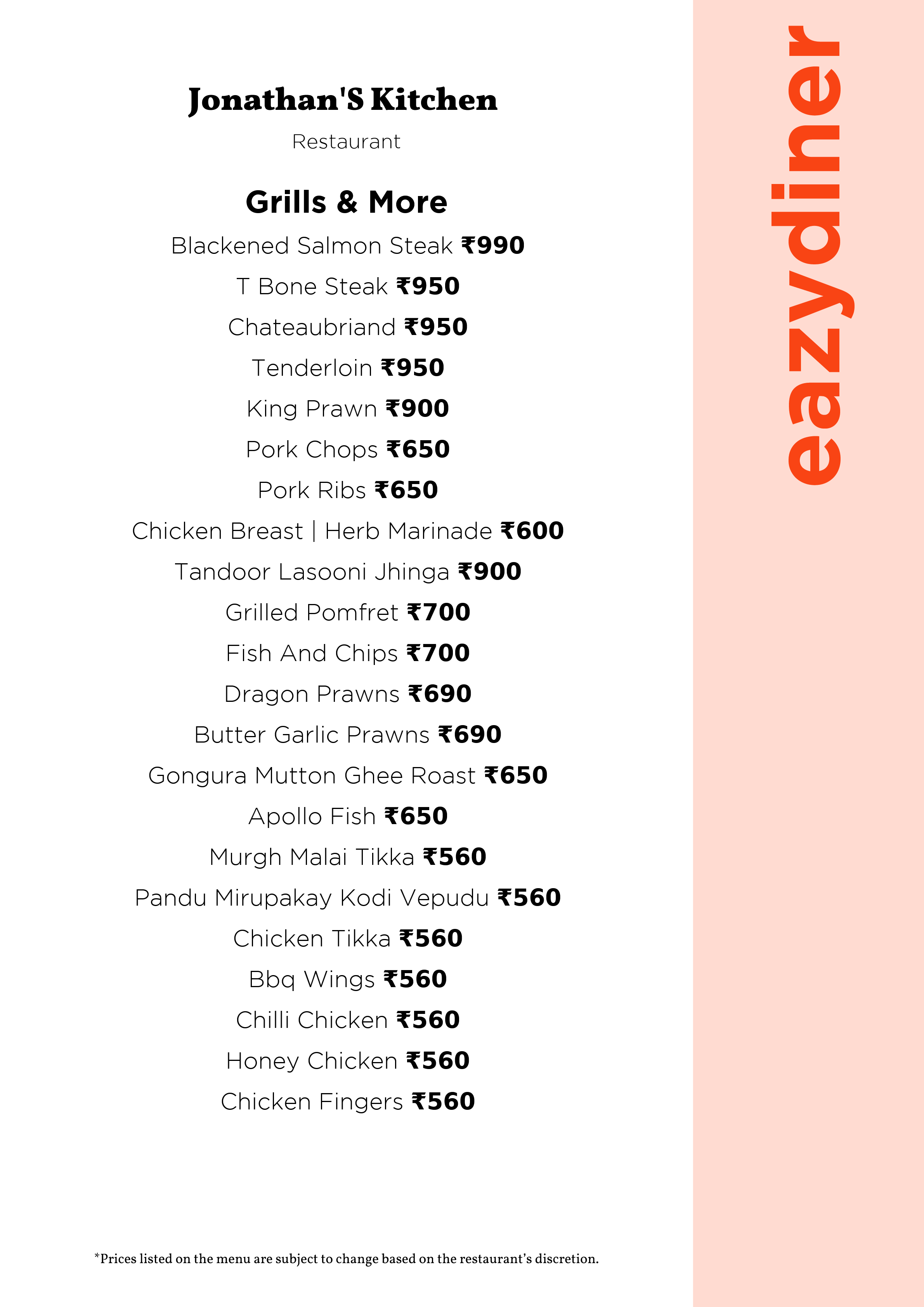 Menu of Jonathan's Kitchen , Fairfield by Marriott Hyderabad