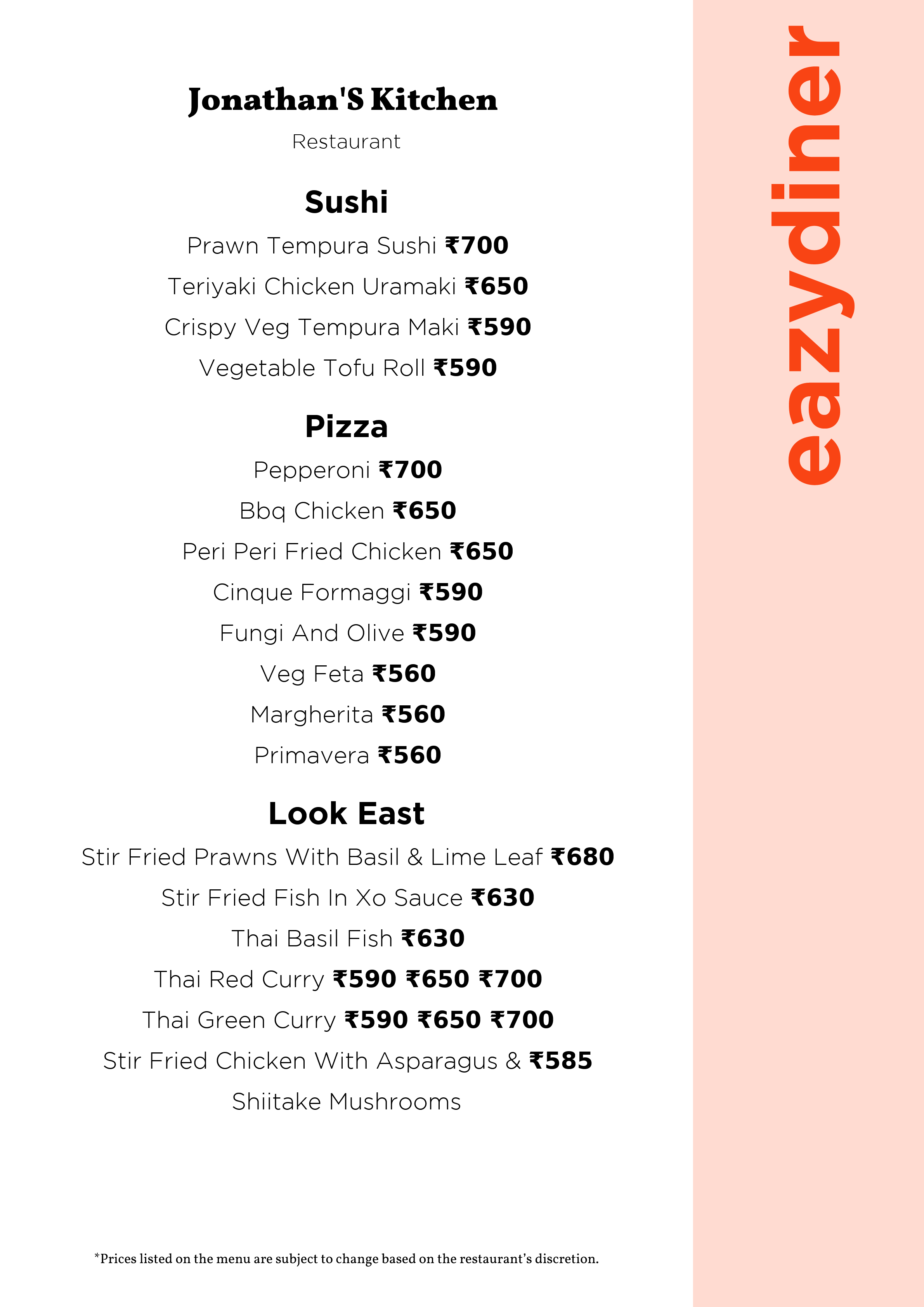 Menu of Jonathan's Kitchen , Fairfield by Marriott Hyderabad