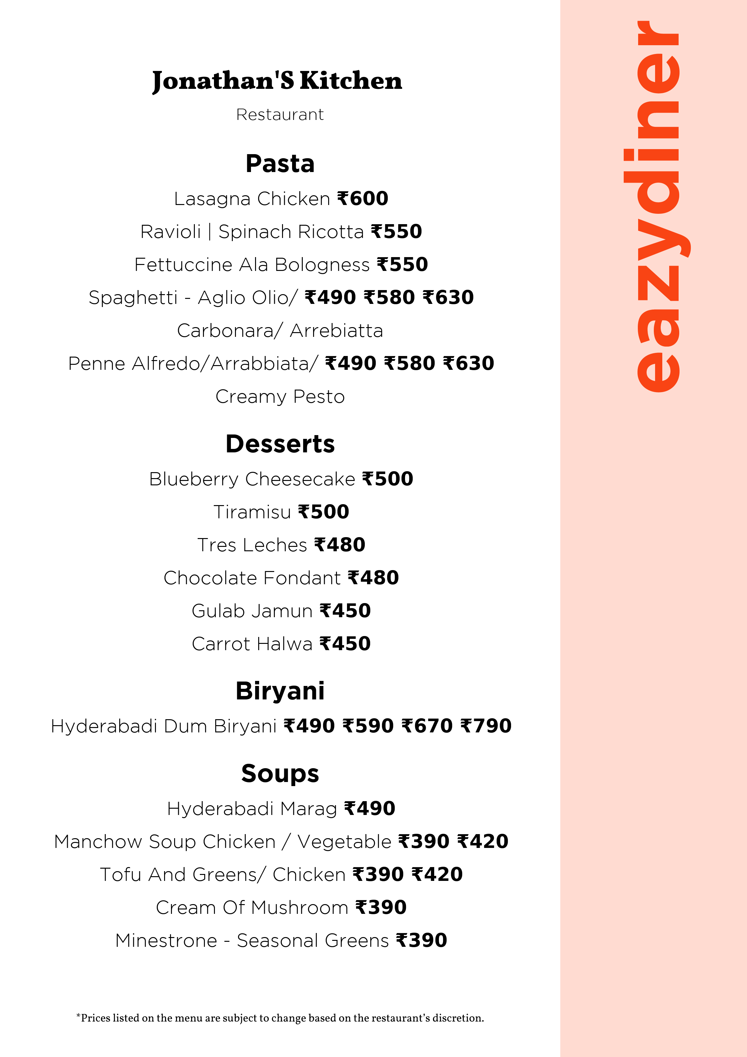 Menu of Jonathan's Kitchen , Fairfield by Marriott Hyderabad
