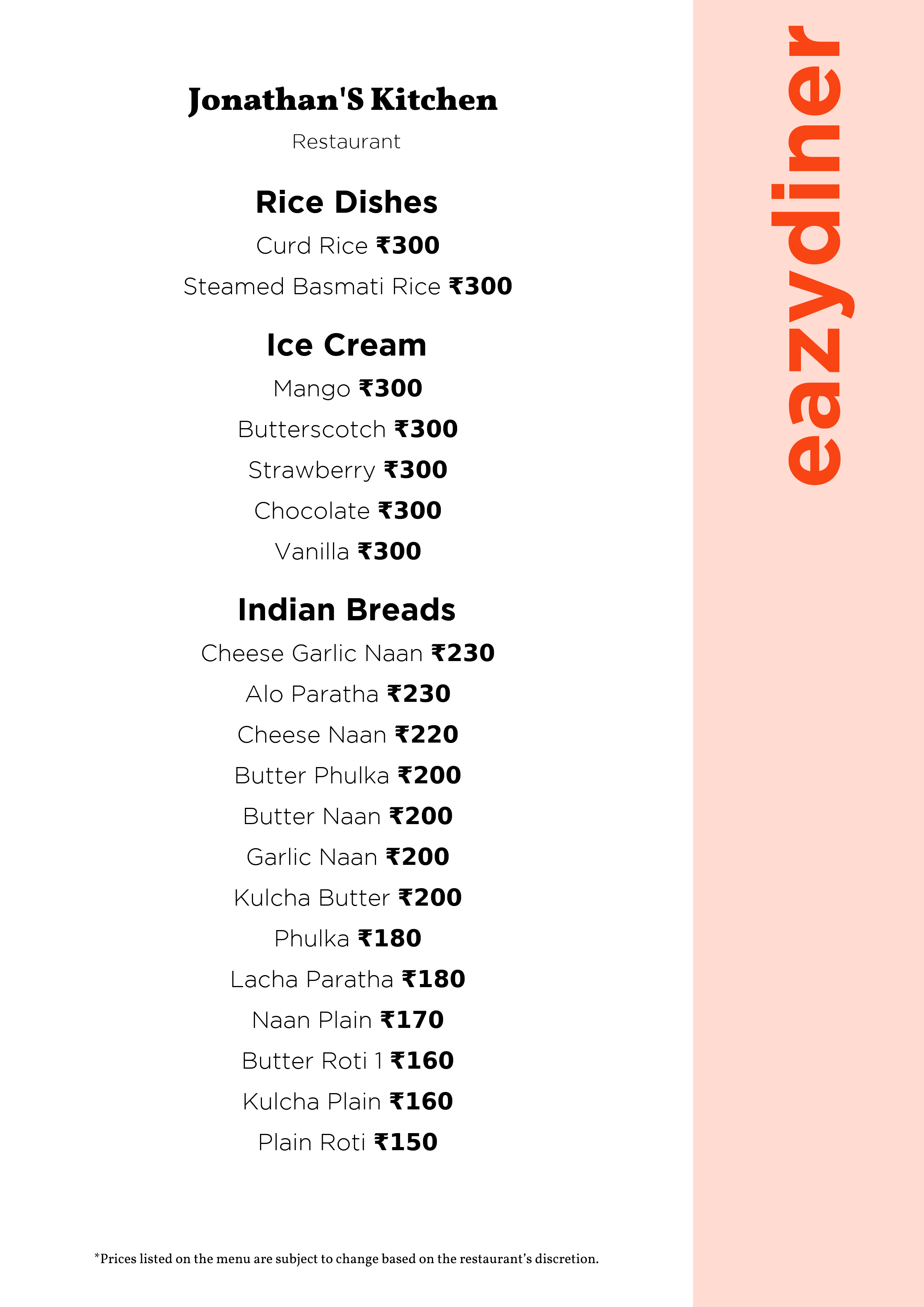 Menu of Jonathan's Kitchen , Fairfield by Marriott Hyderabad
