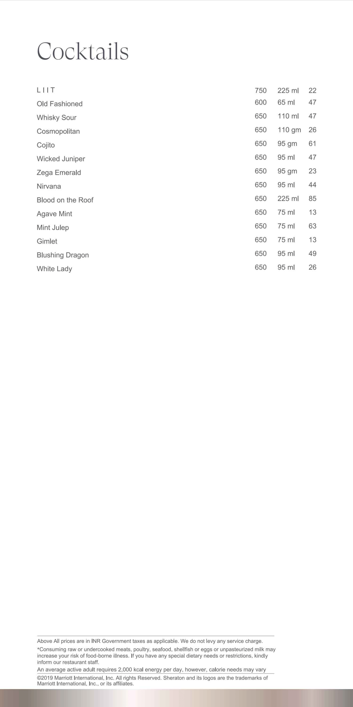 Menu of Feast , Sheraton Hyderabad Hotel