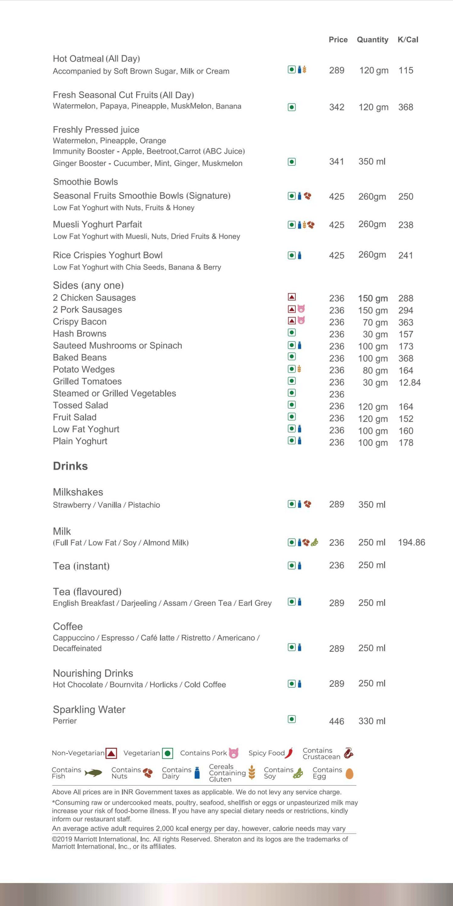 Menu of Feast , Sheraton Hyderabad Hotel