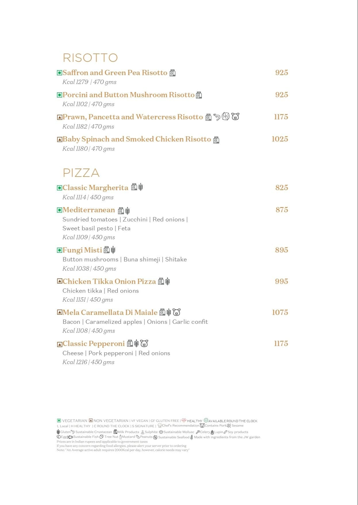 Menu of JW Kitchen, JW Marriott Kolkata