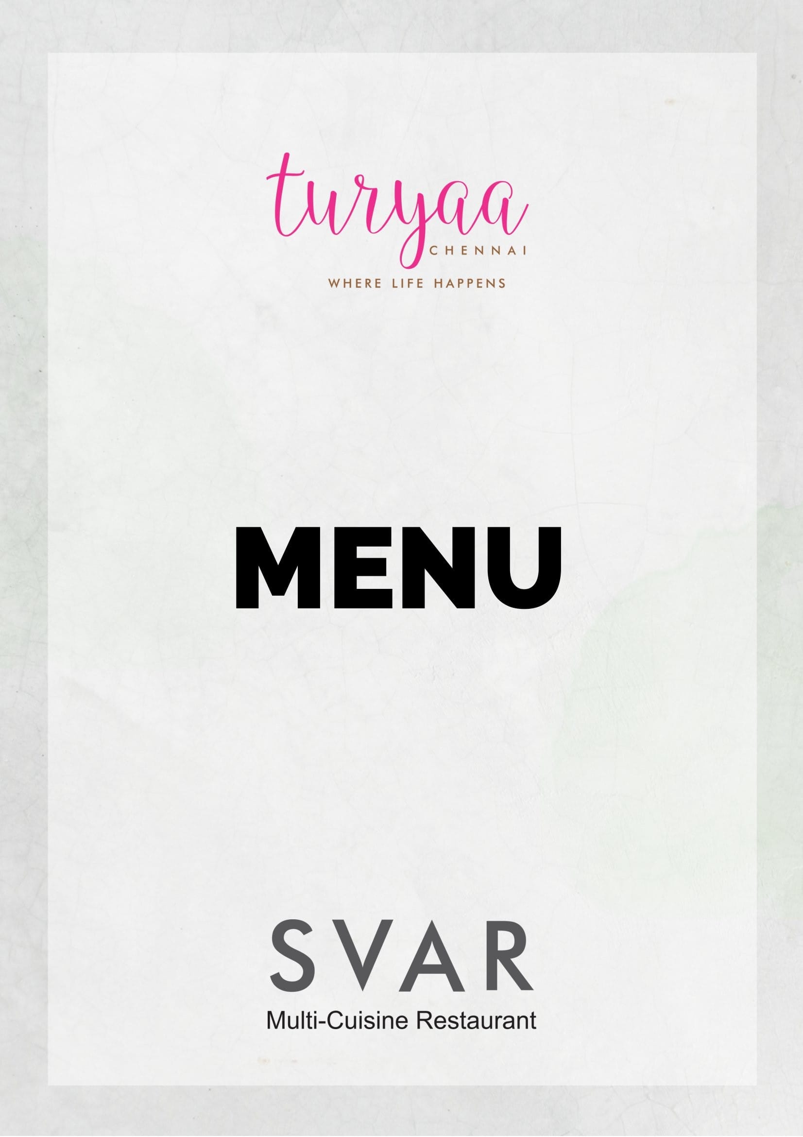 Menu of Svar, Turyaa Chennai