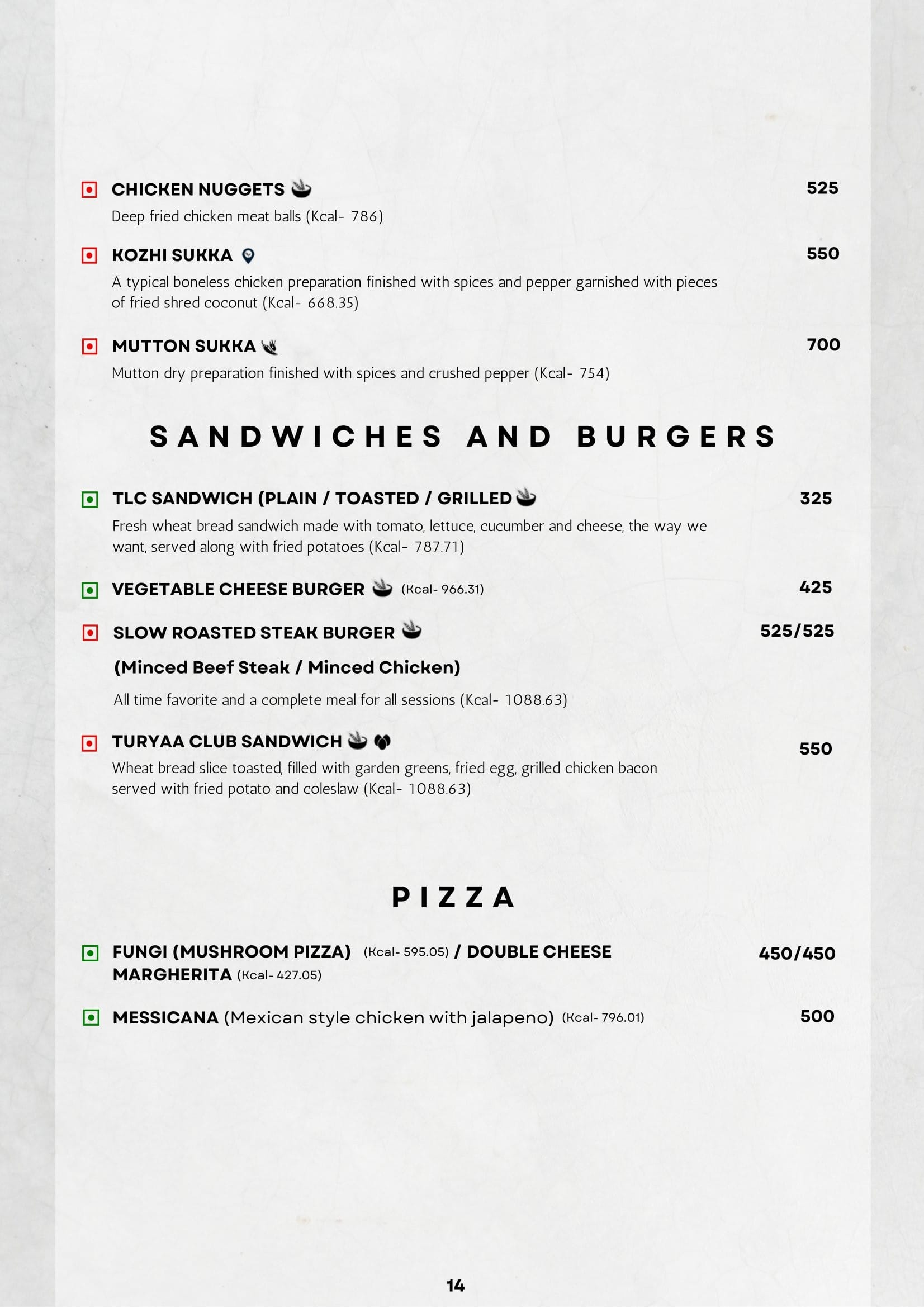 Menu of Svar, Turyaa Chennai