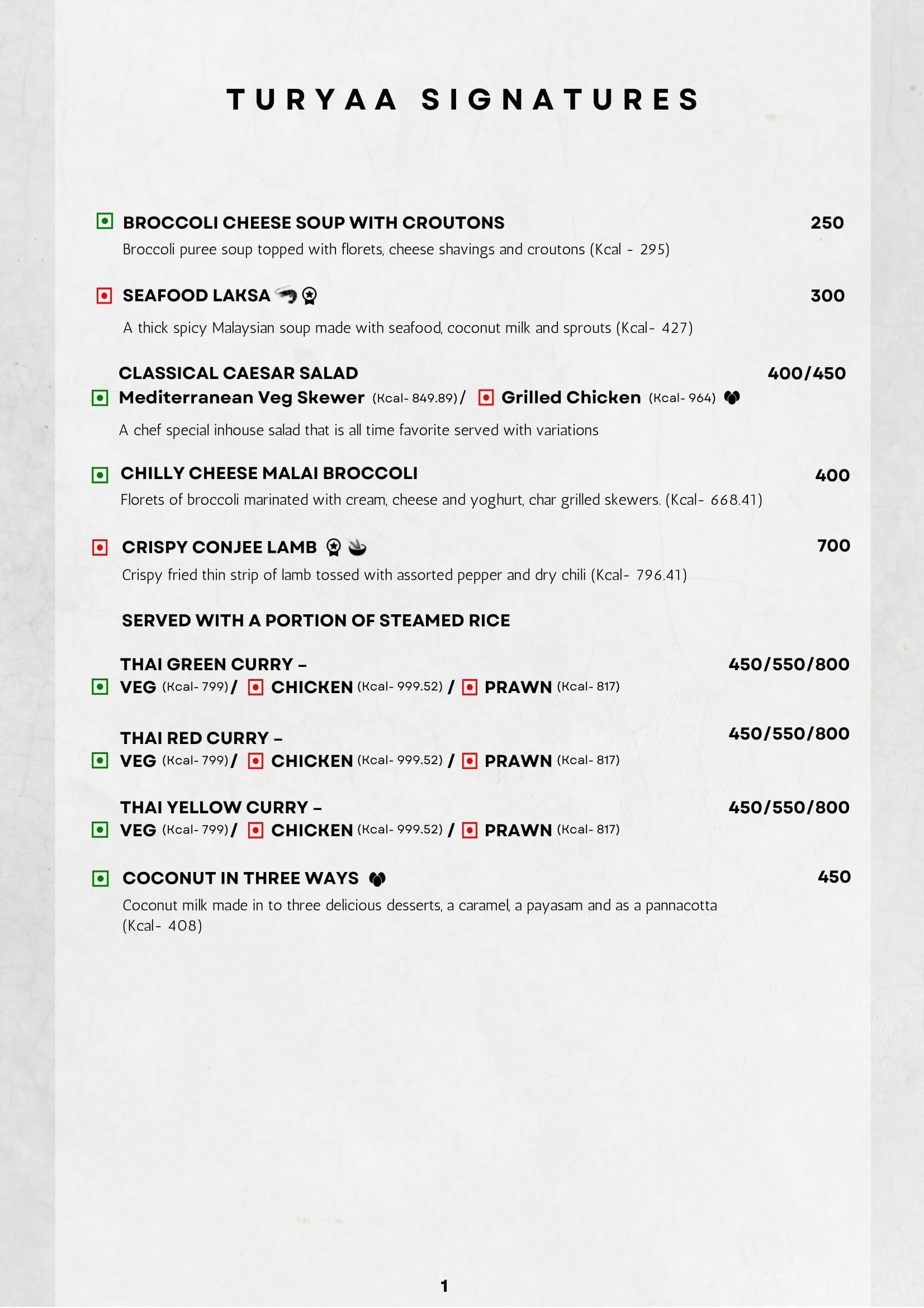 Menu of Svar, Turyaa Chennai