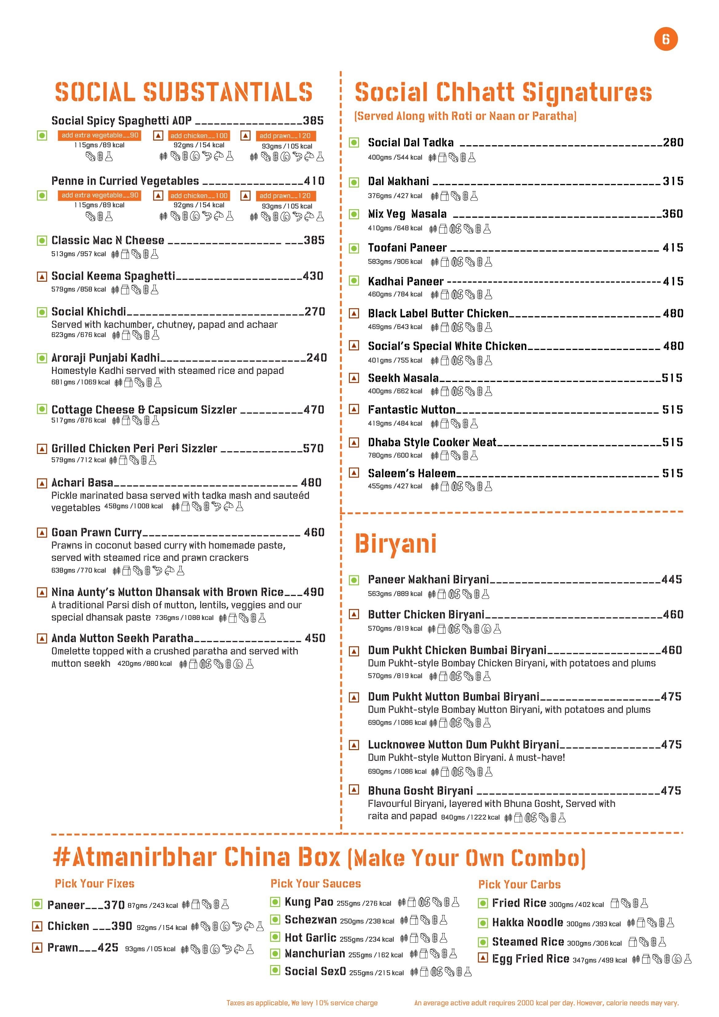 Menu of Sector 7 Social, Sector 7, Chandigarh