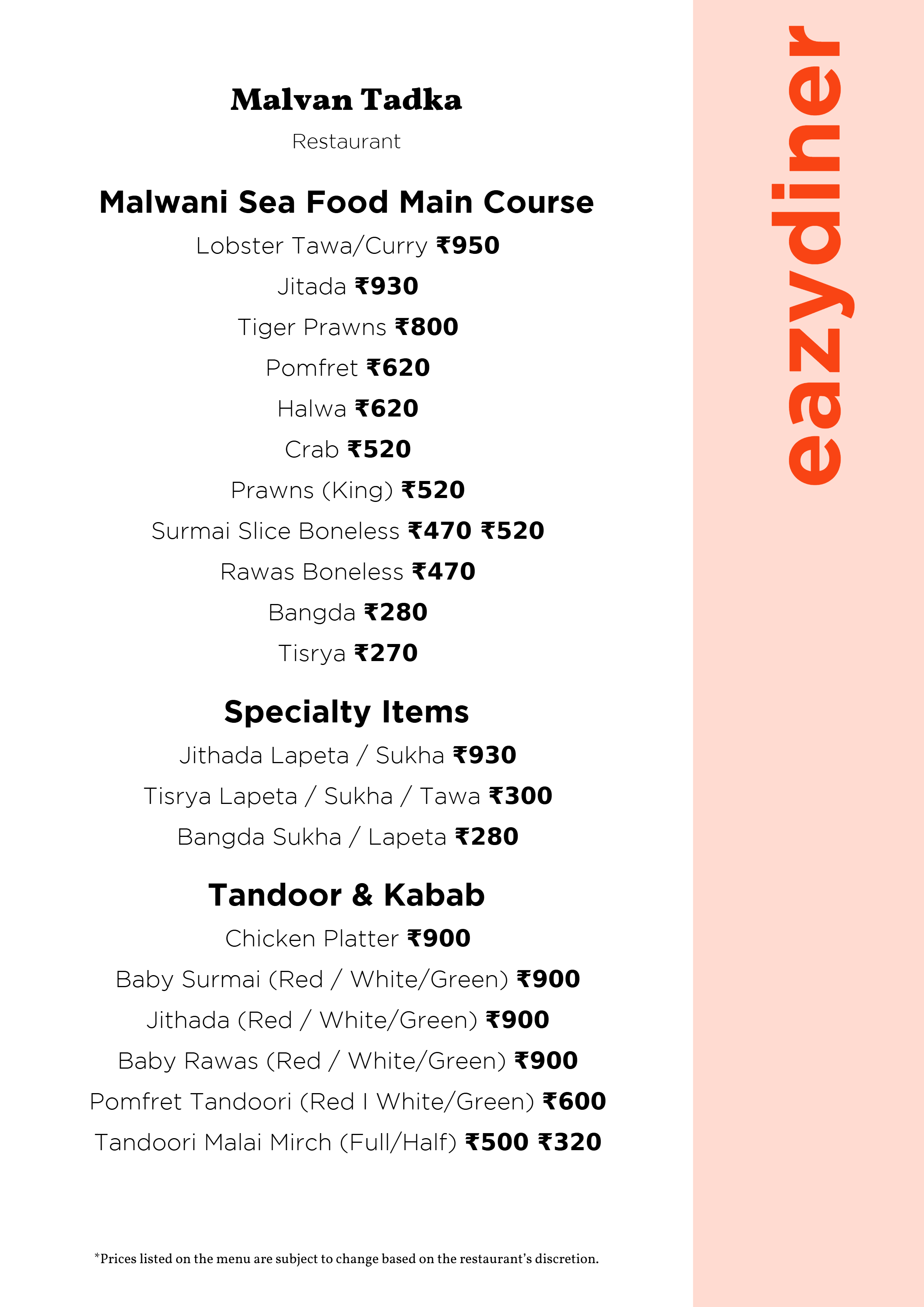 Menu of Malvan Tadka, Panch Pakhadi, Thane West