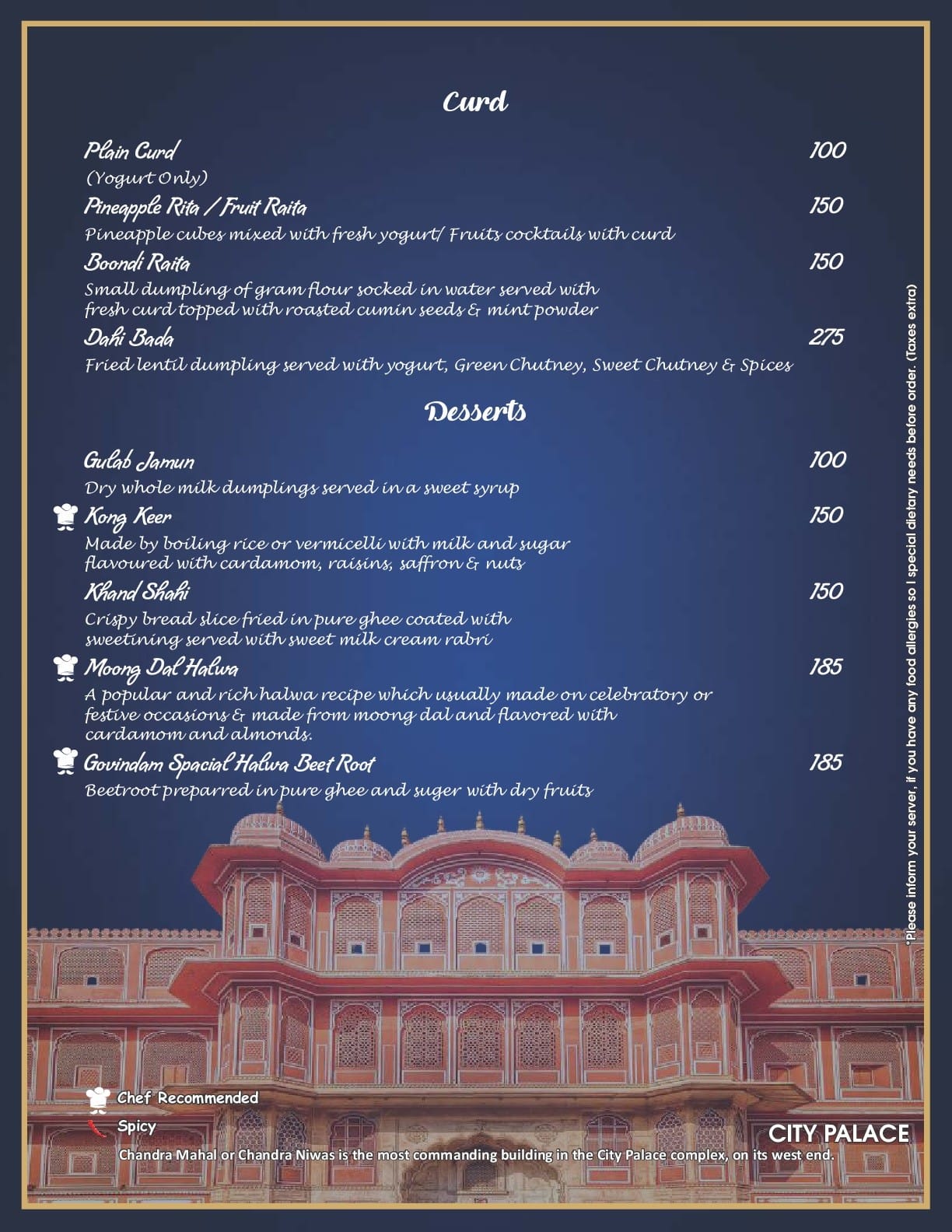 Menu of Govindam Retreat, Kanwar Nagar, Jaipur