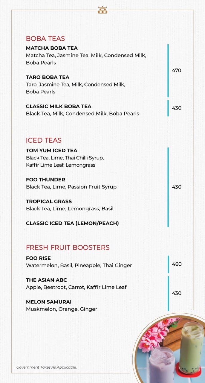 Menu of Foo - Asian Tapas, Palladium Mall, Lower Parel