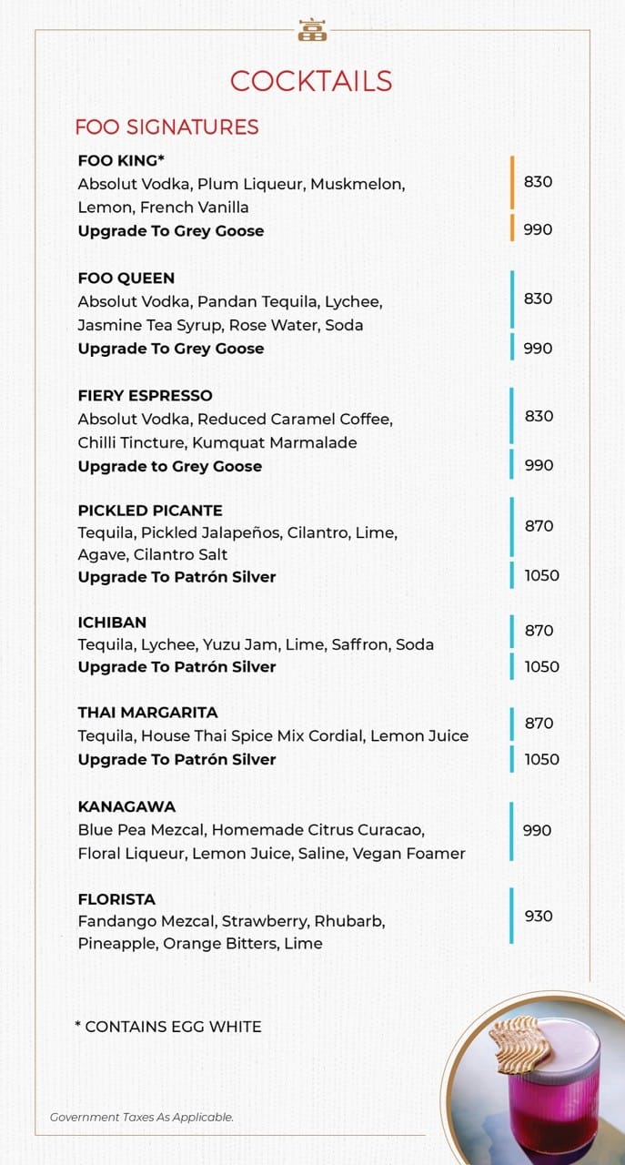 Menu of Foo - Asian Tapas, Palladium Mall, Lower Parel