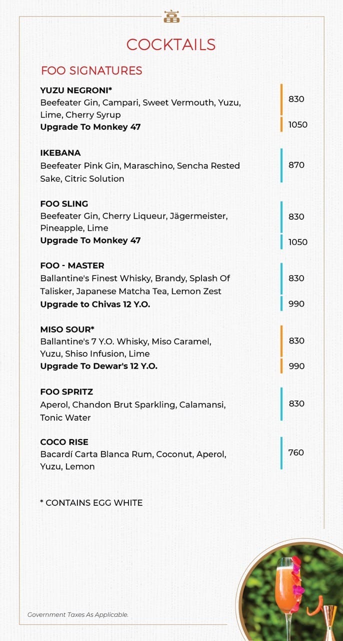 Menu of Foo - Asian Tapas, Palladium Mall, Lower Parel