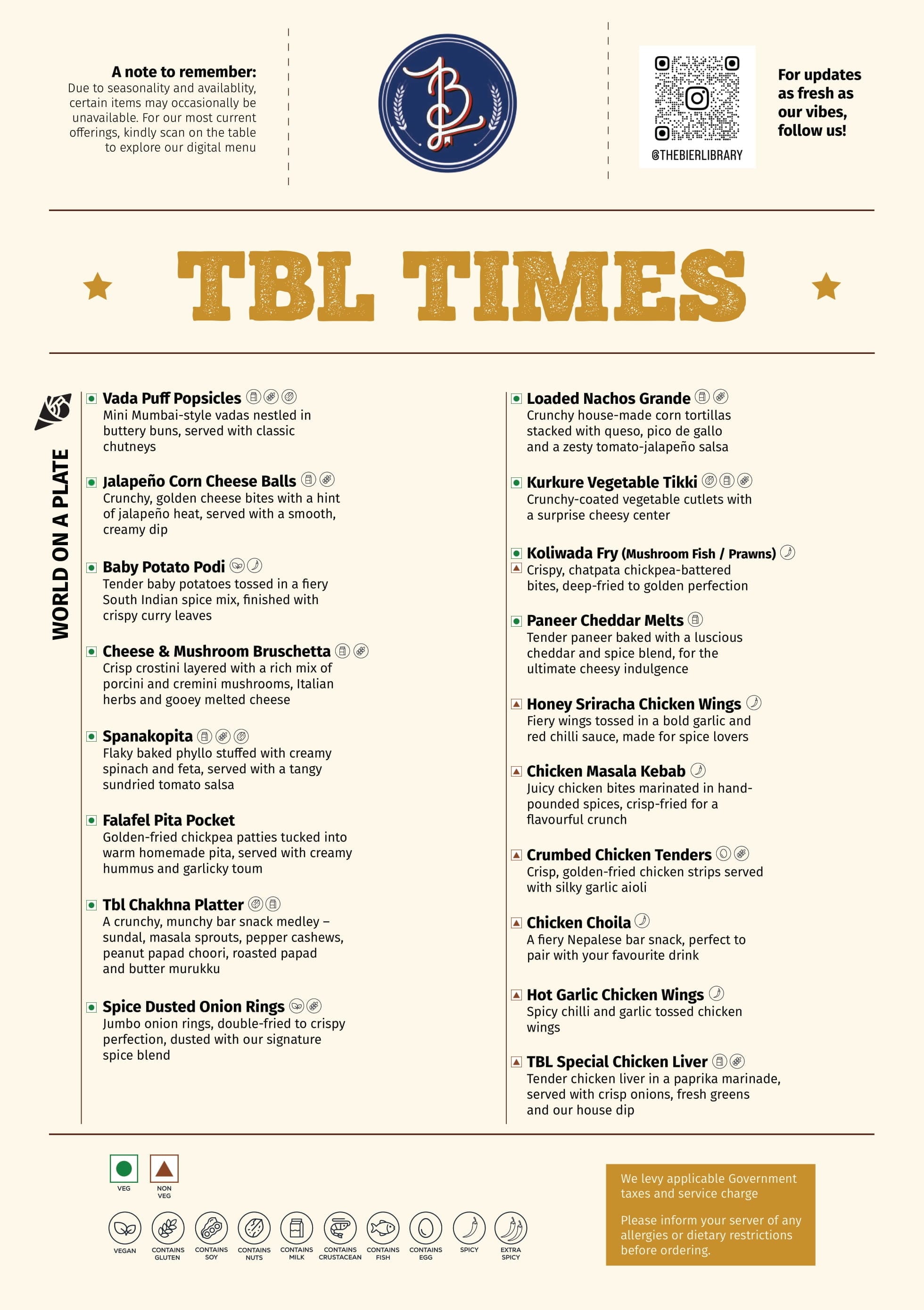 Menu of The Bier Library Brewery & Kitchen, Koramangala, South Bengaluru