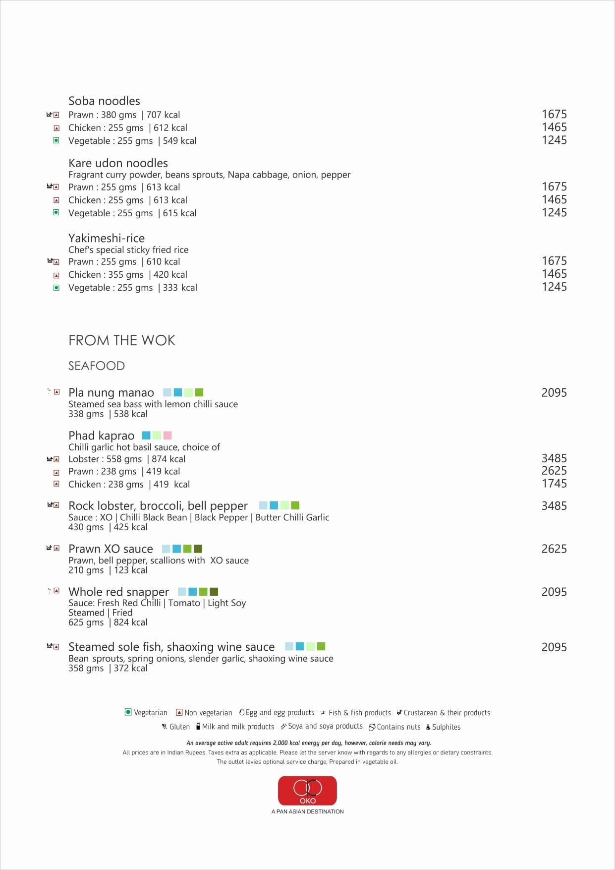 Menu of OKO, The Lalit, New Delhi