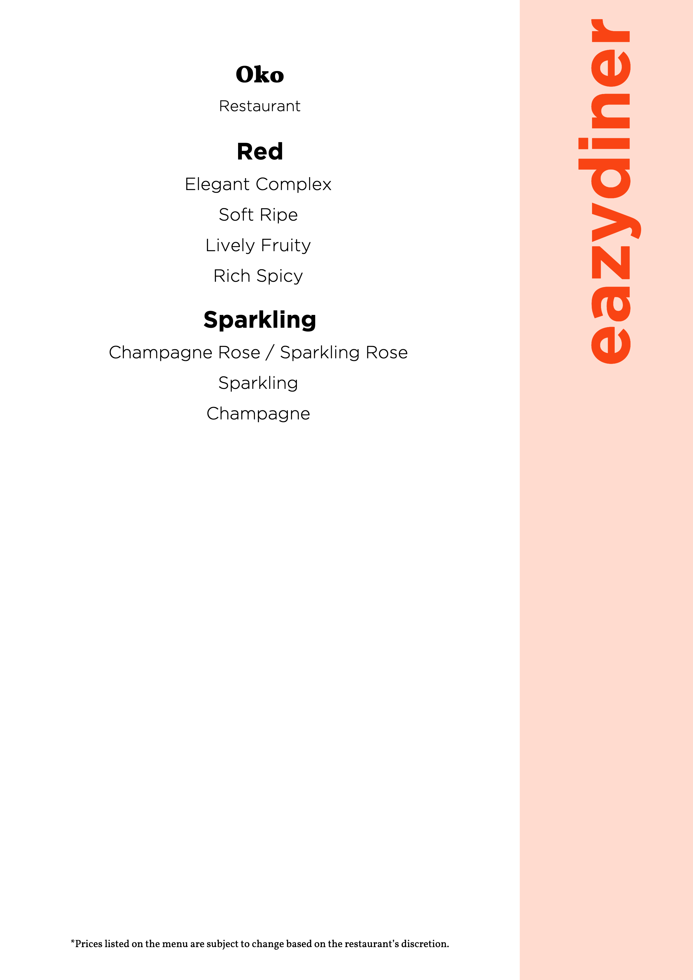 Menu of OKO, The Lalit, New Delhi