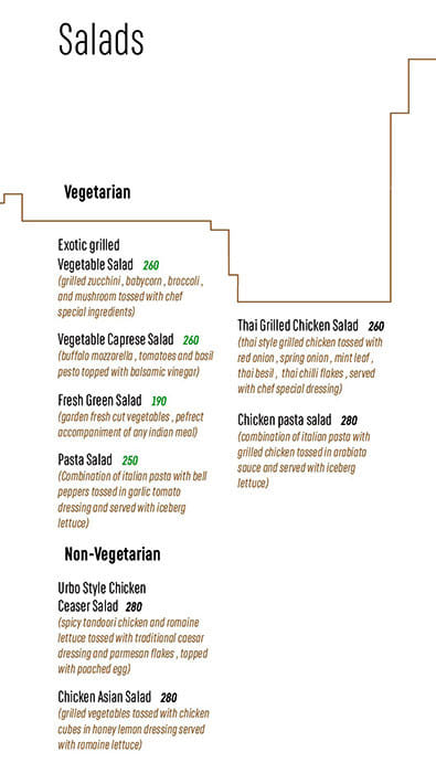Menu of Urbo, Baner, Pune