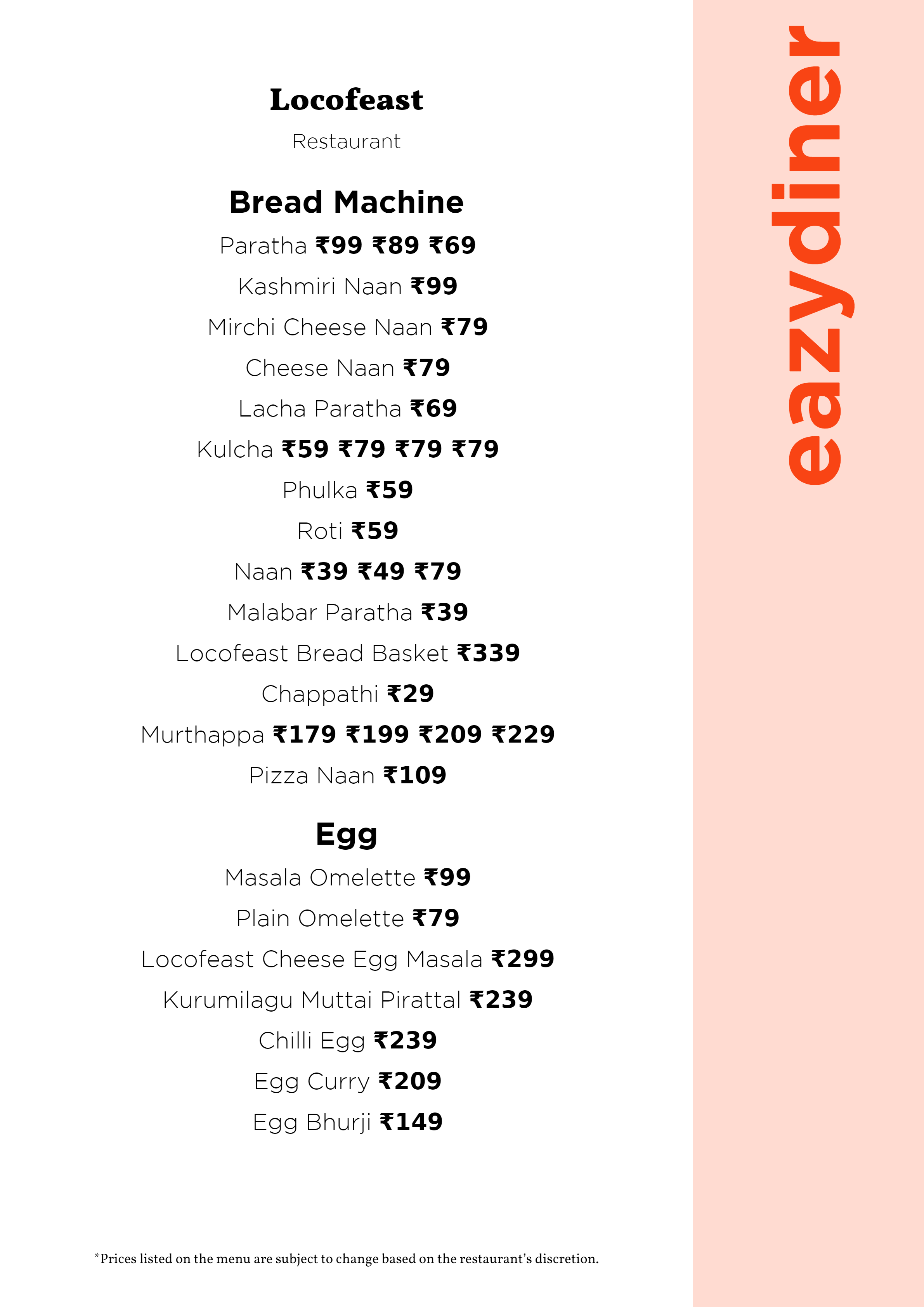 Menu of Locofeast, Nungambakkam, Chennai