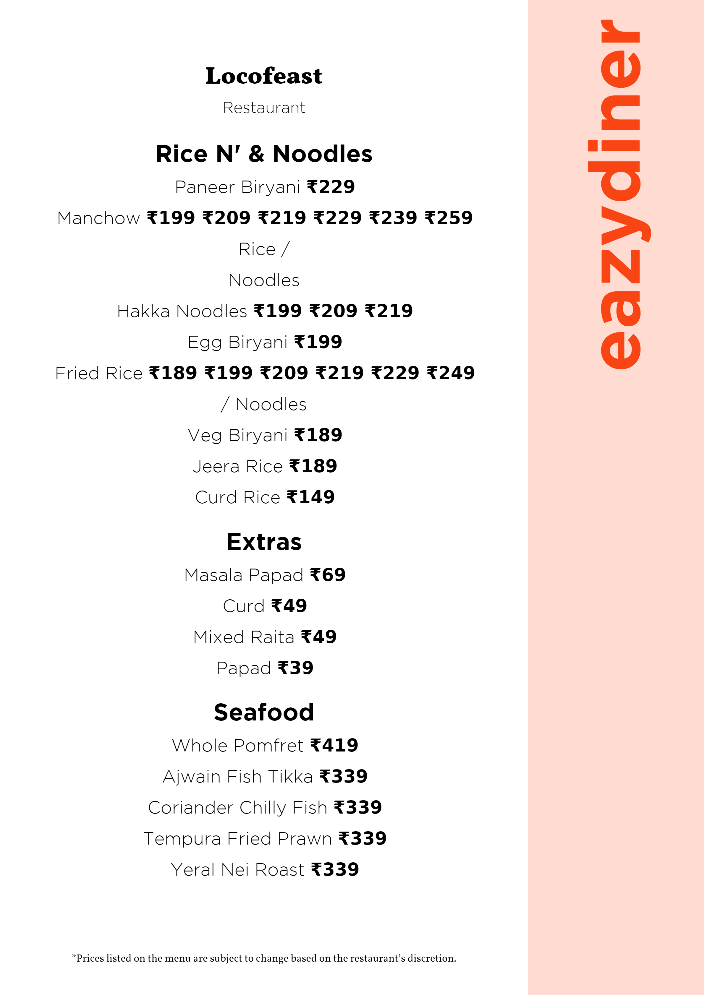 Menu of Locofeast, Nungambakkam, Chennai