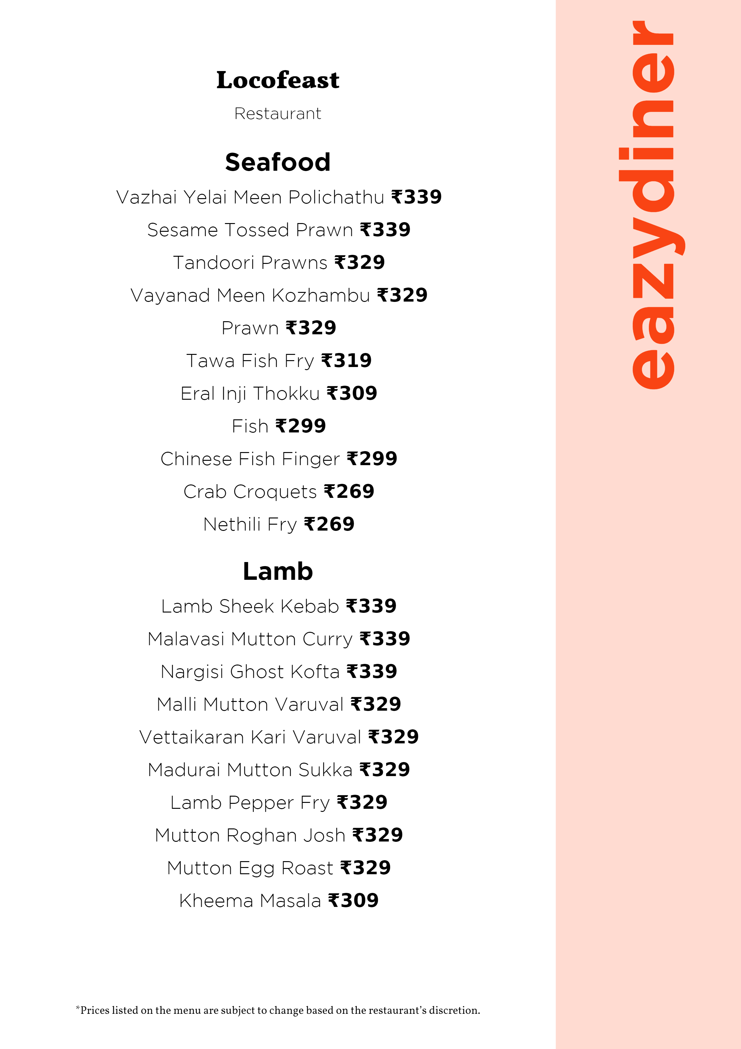 Menu of Locofeast, Nungambakkam, Chennai