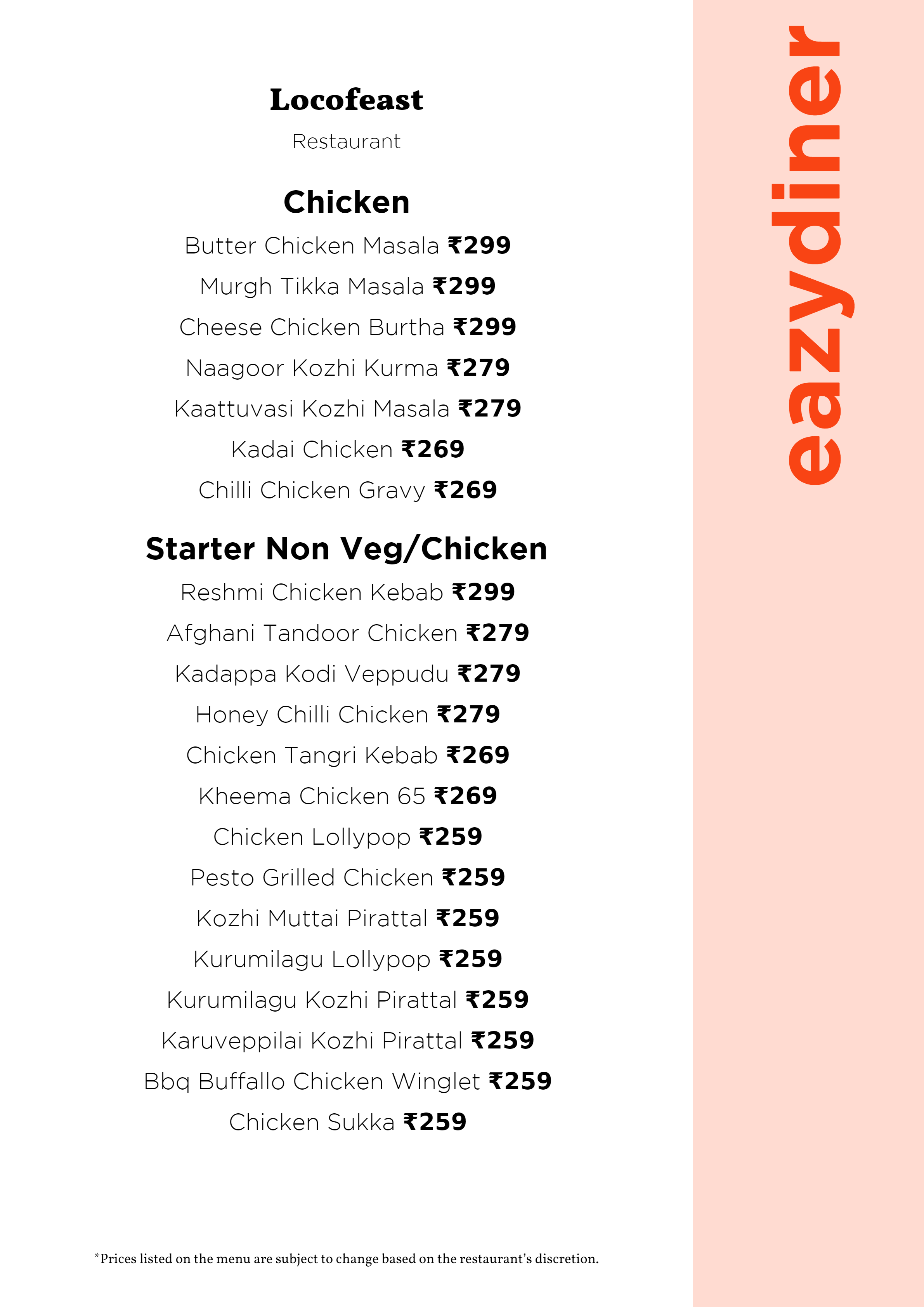 Menu of Locofeast, Nungambakkam, Chennai