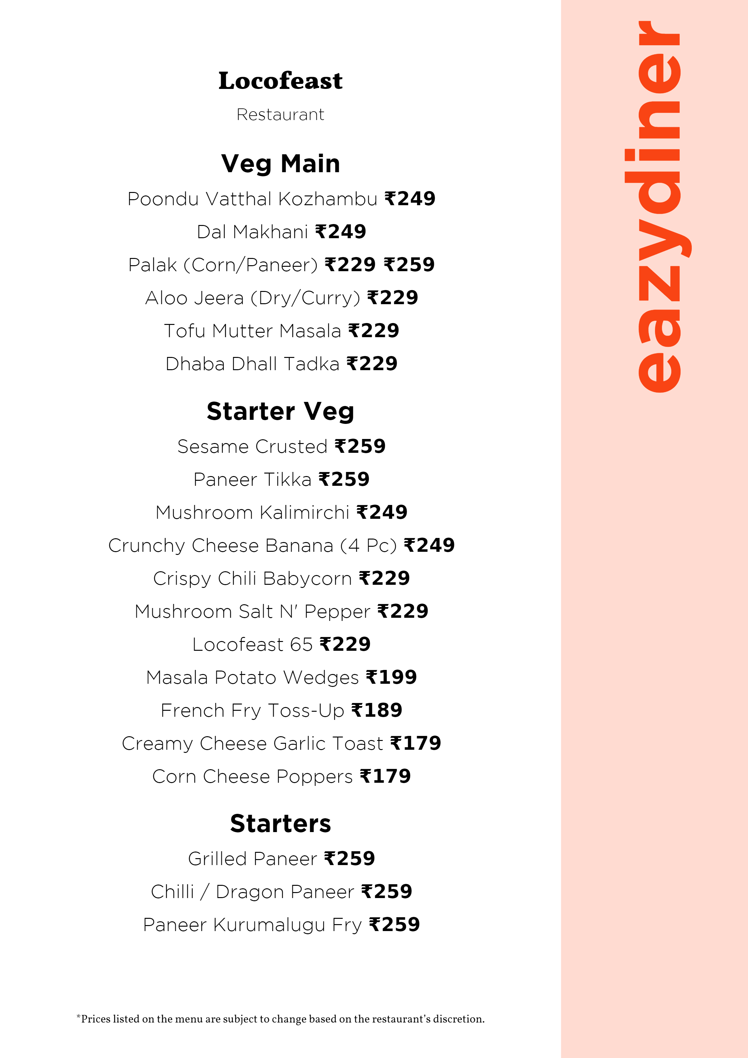 Menu of Locofeast, Nungambakkam, Chennai