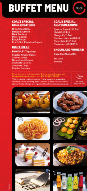 Menu of Coal Barbecues, Navallur, Chennai