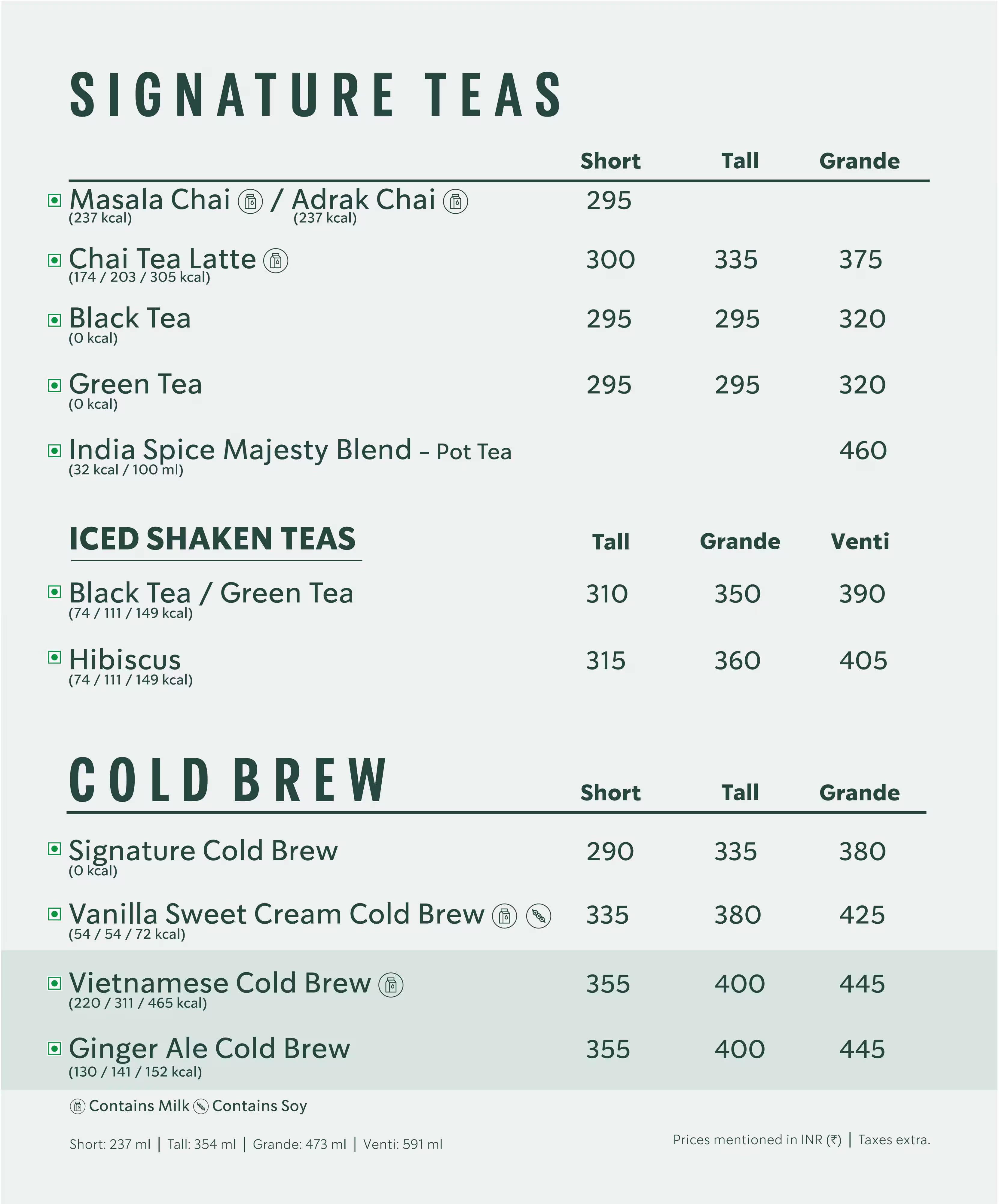 Menu of Starbucks, DLF Mall of India, Sector 18, Noida