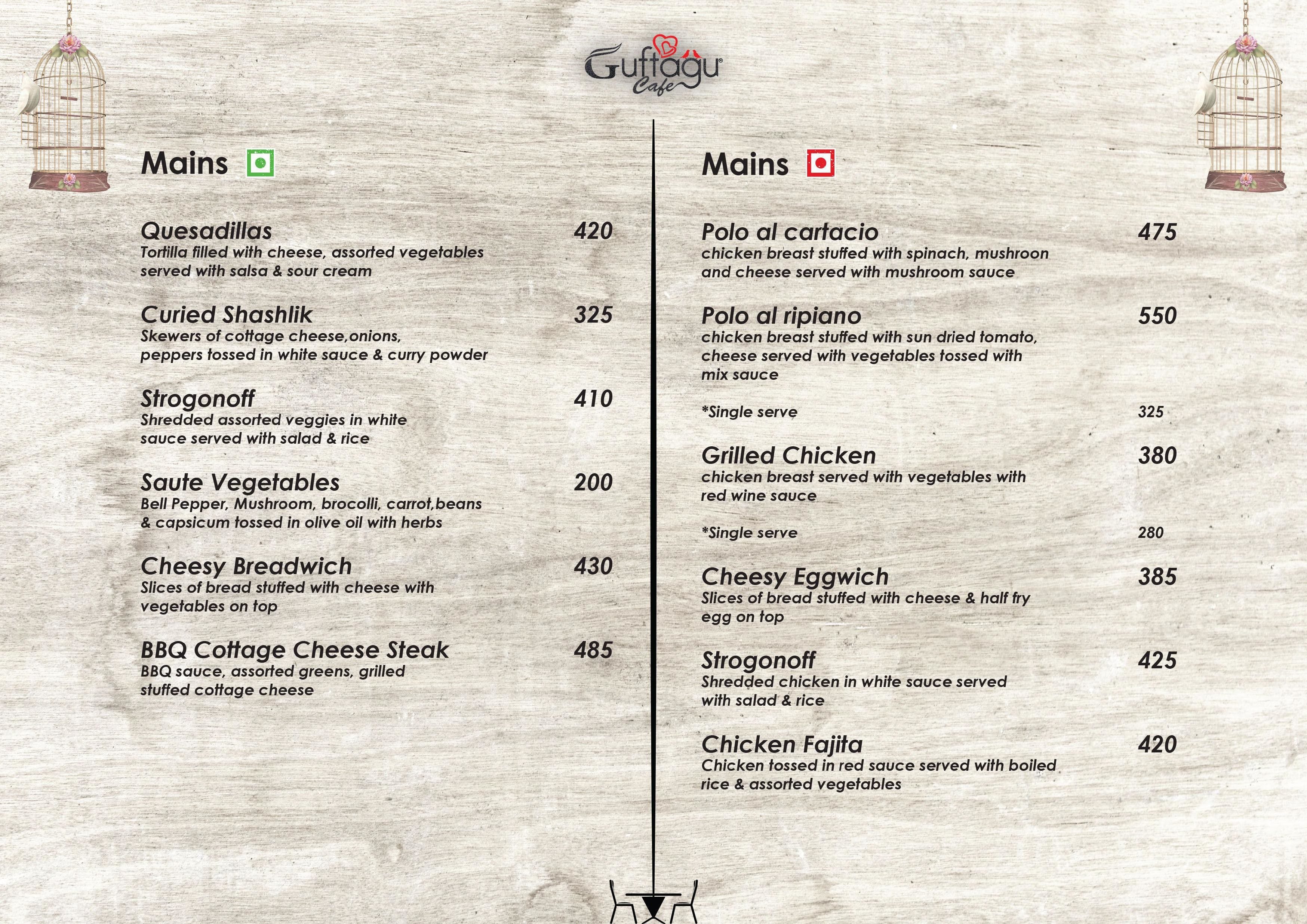 Menu of Guftagu Cafe, DLF Phase 2, Gurgaon
