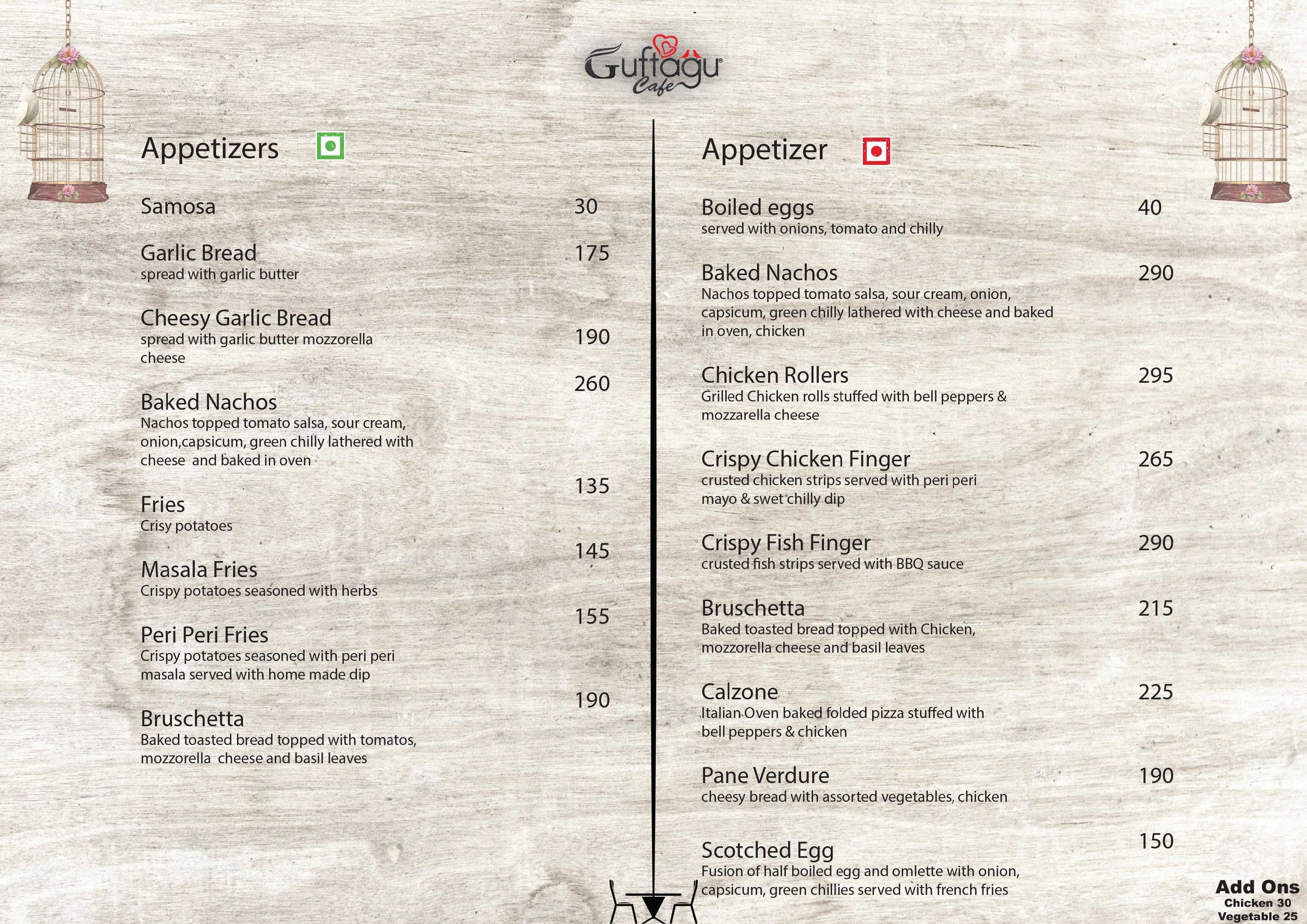 Menu of Guftagu Cafe, DLF Phase 2, Gurgaon