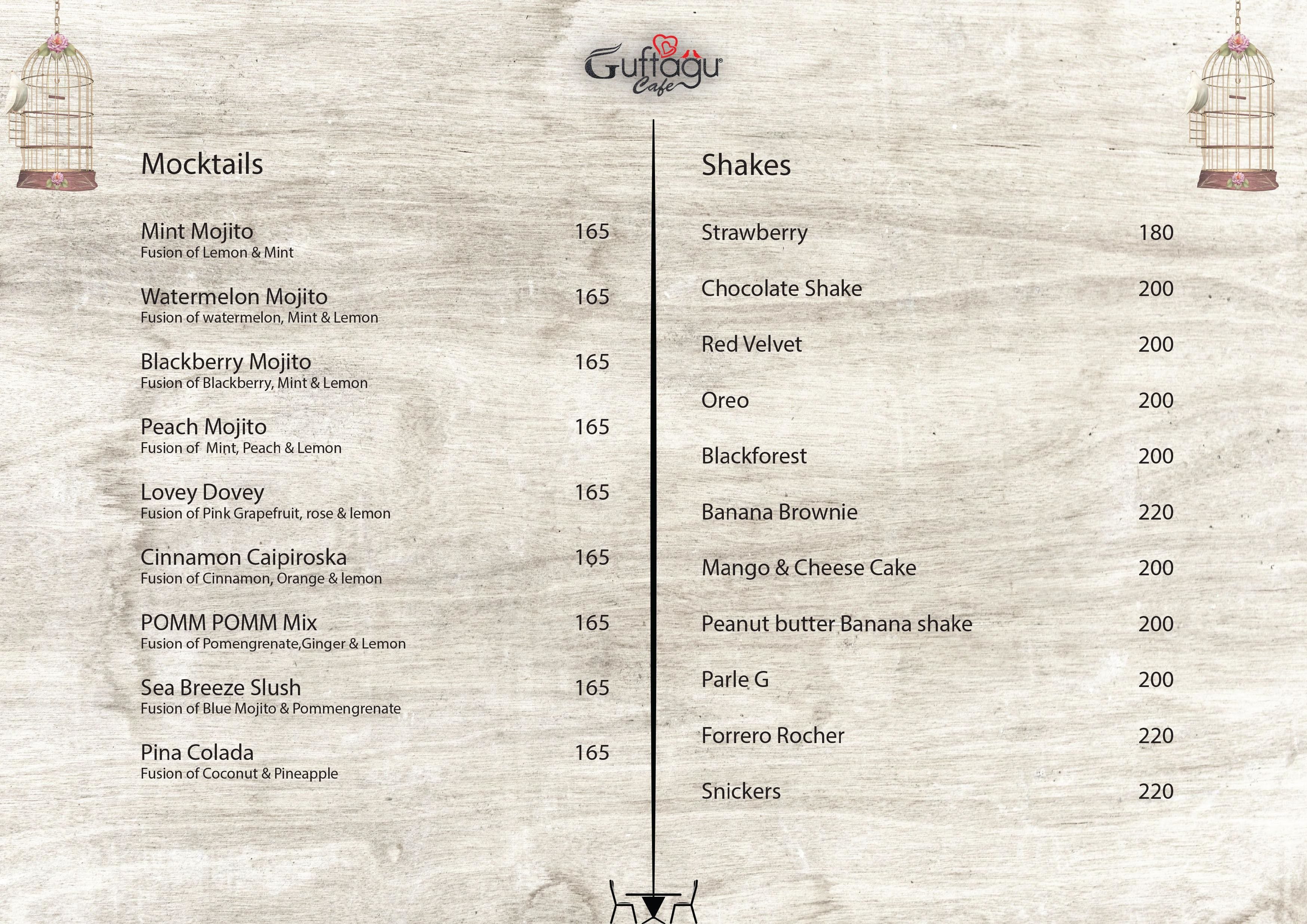 Menu of Guftagu Cafe, DLF Phase 2, Gurgaon