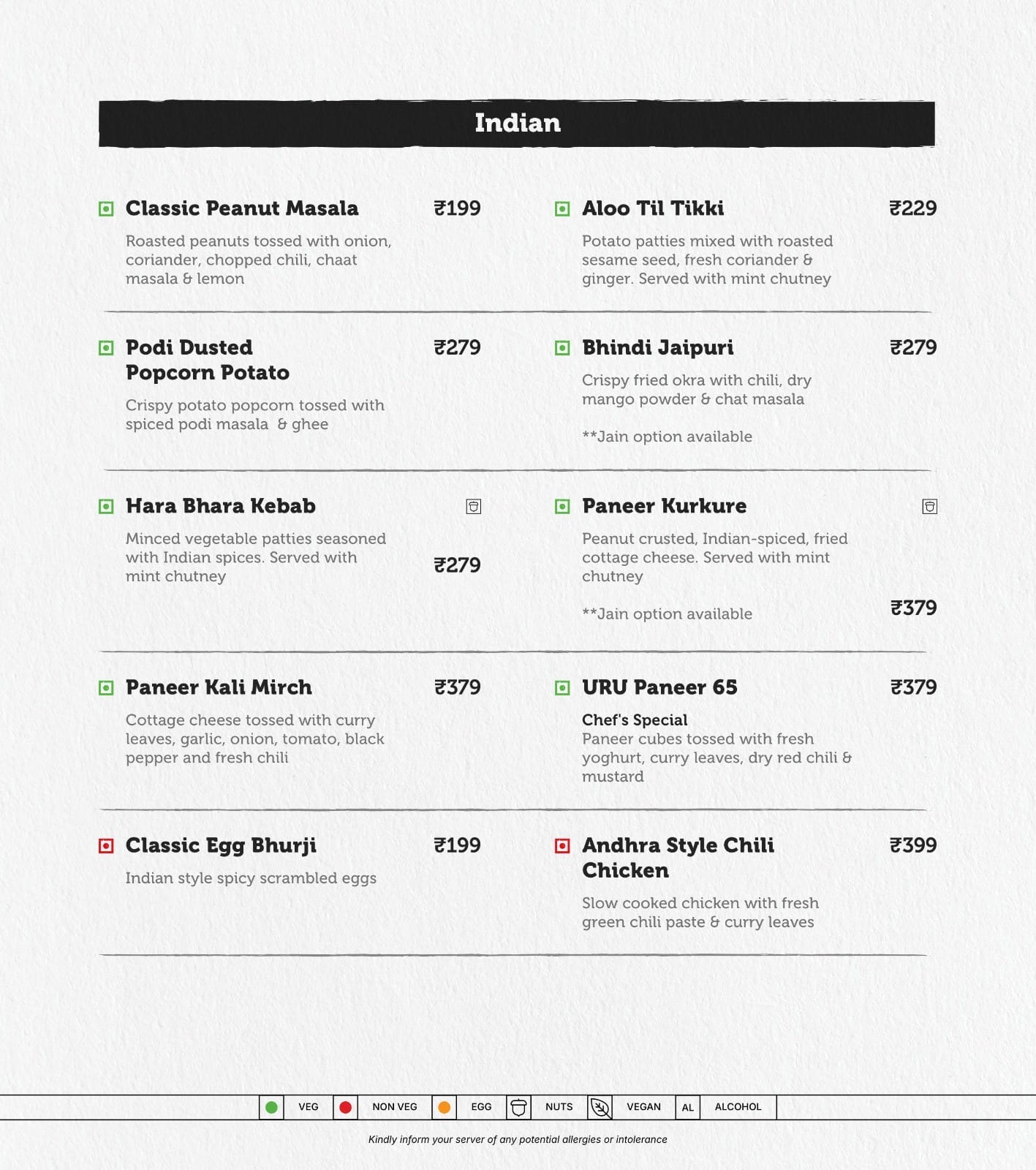 Menu of Uru Brewpark, JP Nagar, South Bengaluru