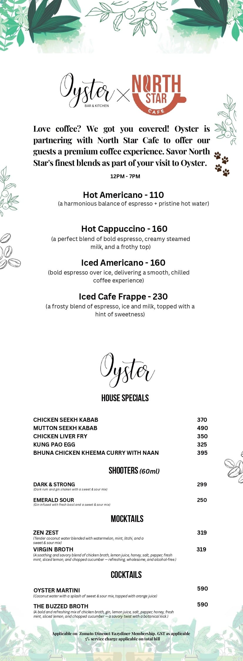 Menu of Oyster - Bar & Kitchen, HSR, South Bengaluru
