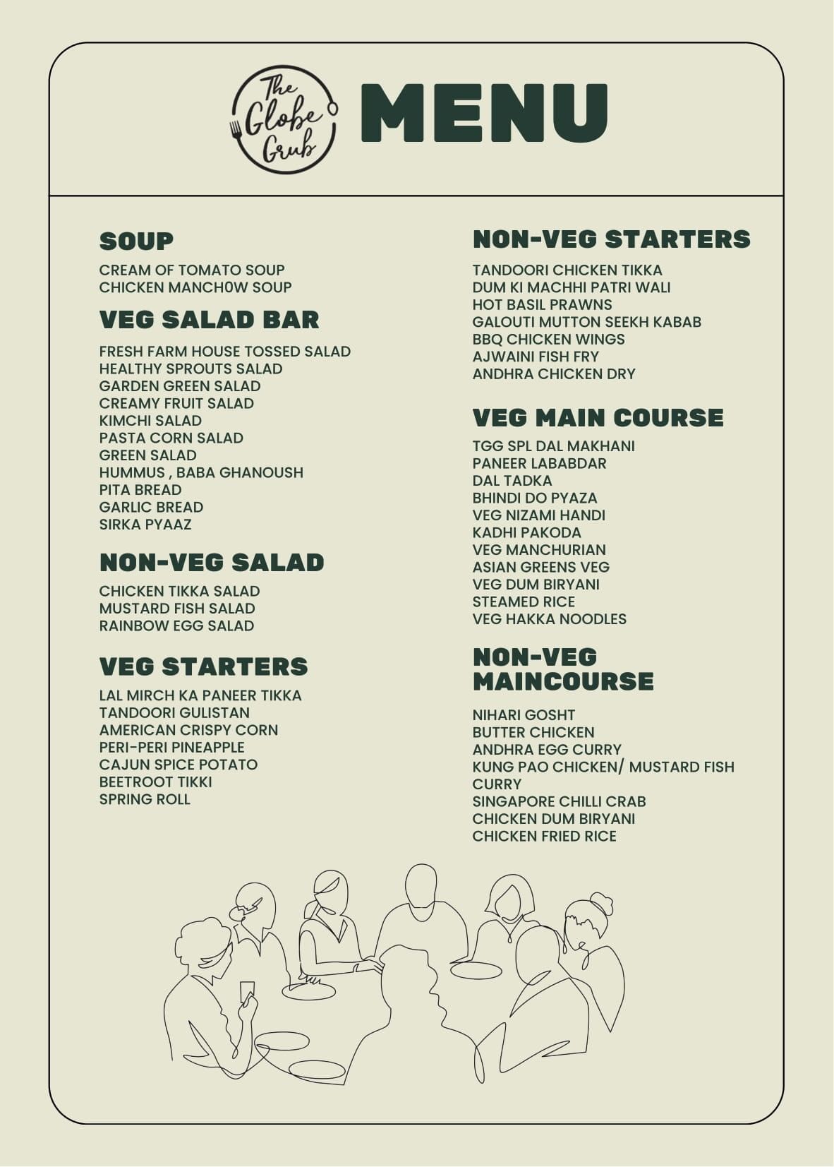 Menu of The Globe Grub, Gachibowli, Hyderabad