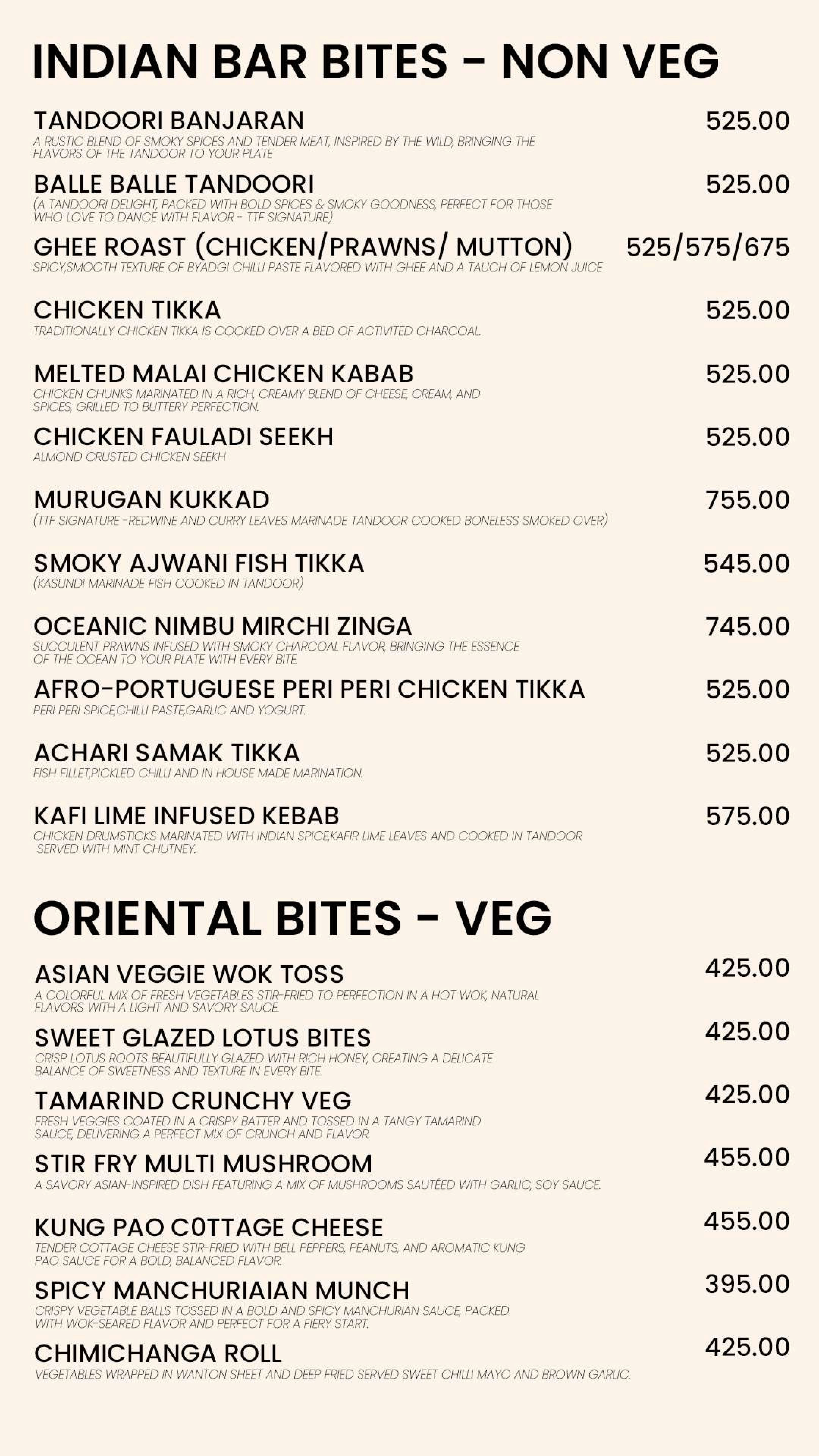 Menu of The Tenth Floor, Baner, Pune