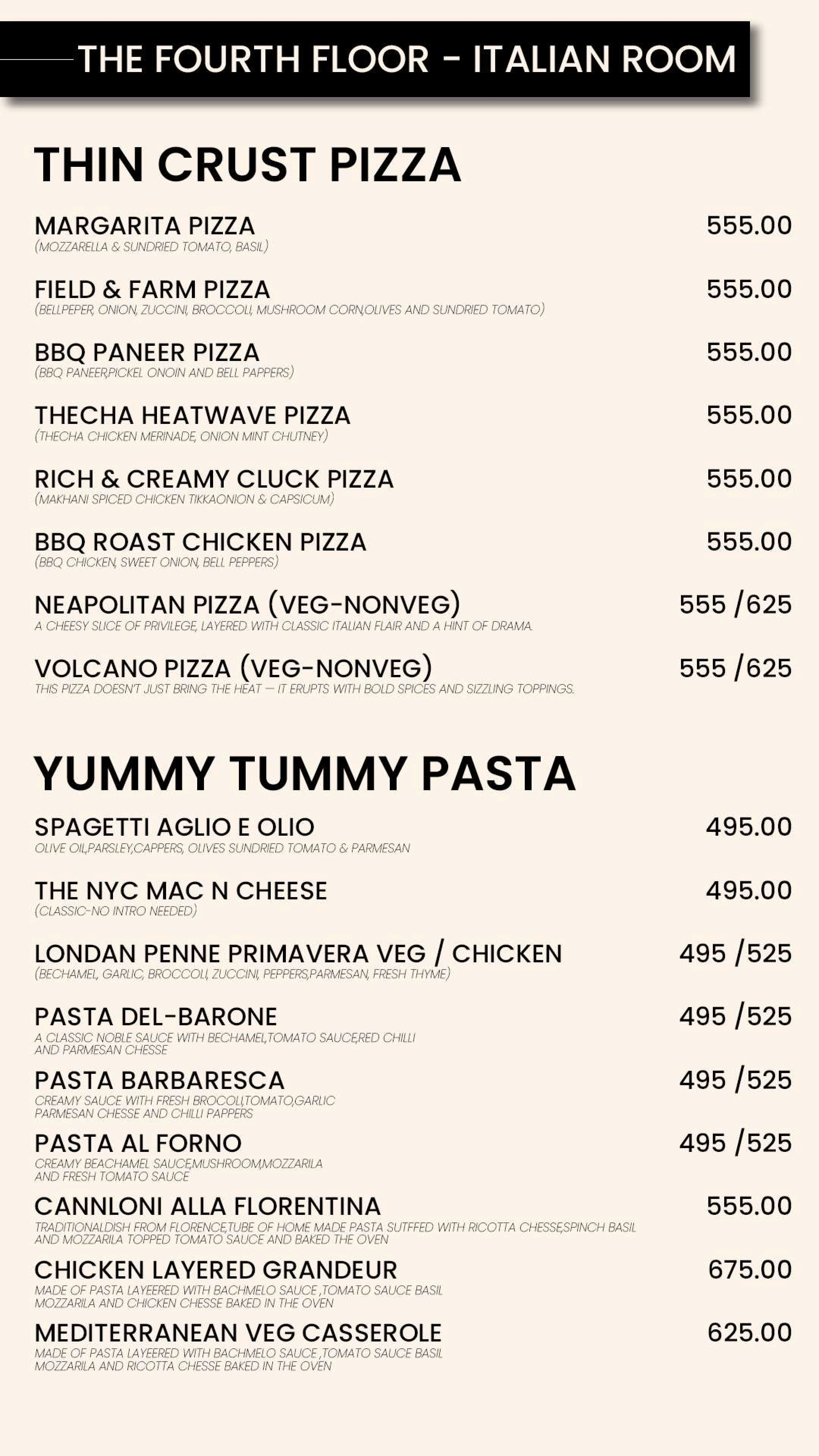 Menu of The Tenth Floor, Baner, Pune