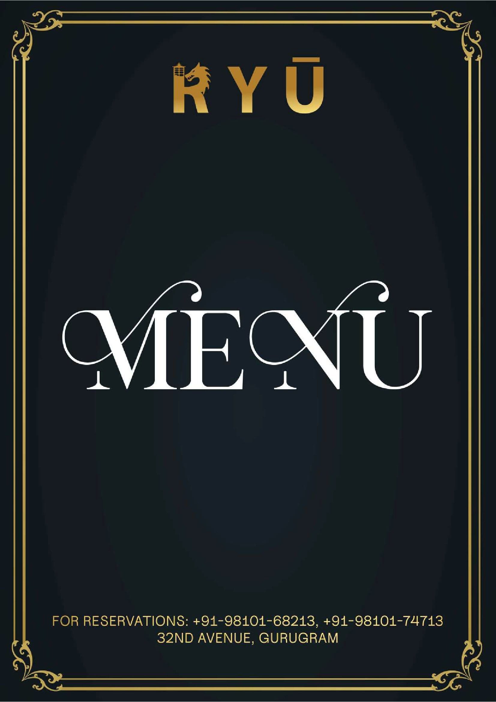 Menu of Ryu Rooftop Bar, 32nd Avenue, Gurgaon