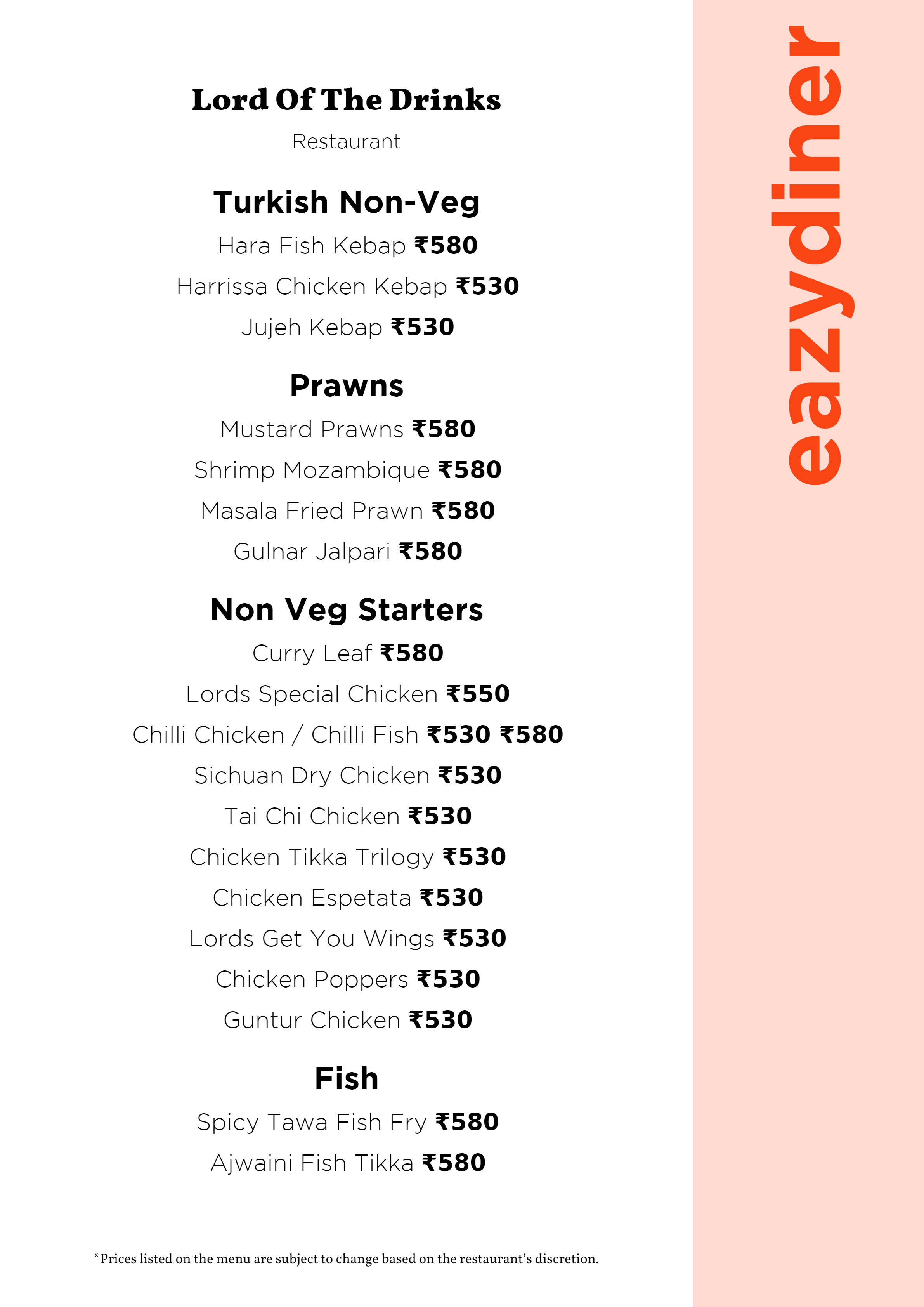 Menu of Lord of the Drinks, Nungambakkam, Chennai