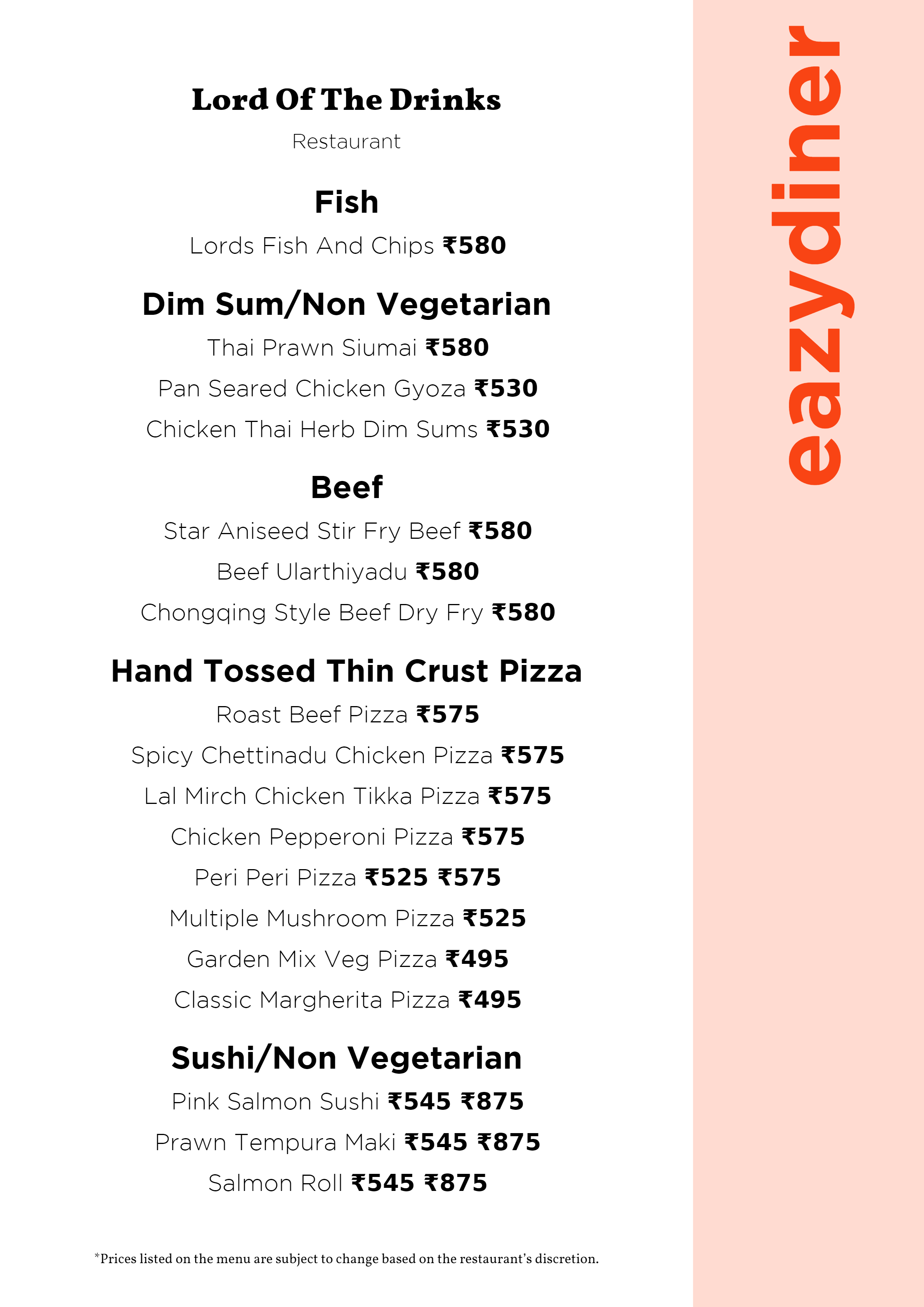 Menu of Lord of the Drinks, Nungambakkam, Chennai