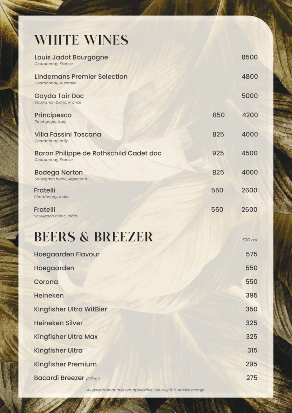Menu of Badmaash UB City, UB City, Central Bengaluru