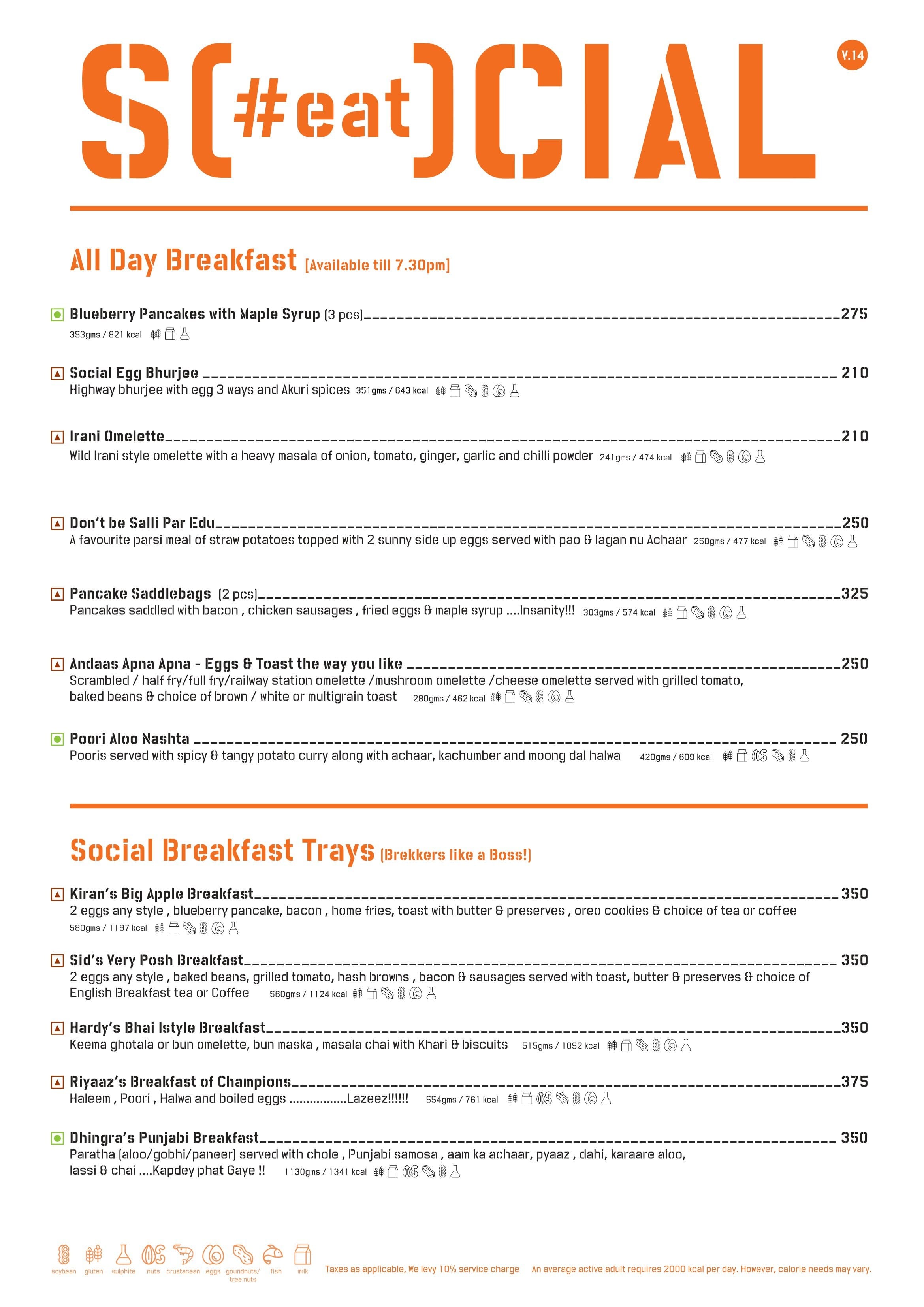 Menu of FC Road Social , FC Road, Pune