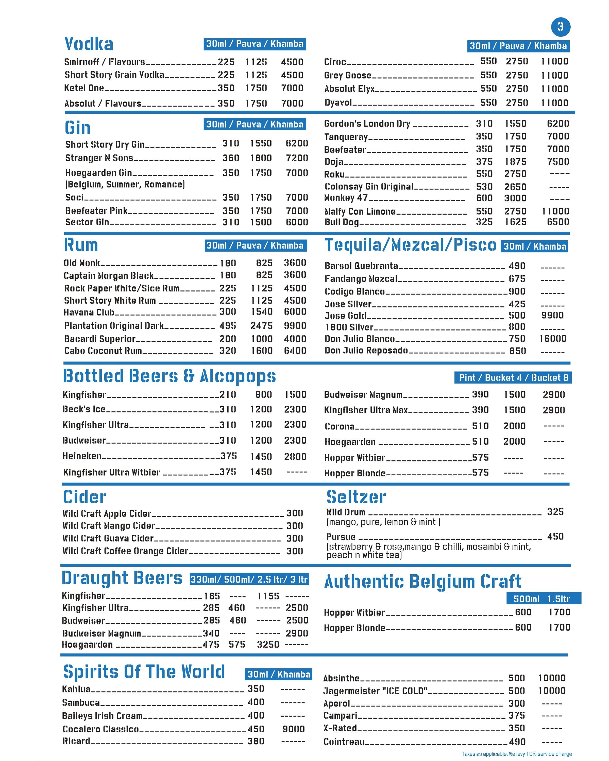 Menu of FC Road Social , FC Road, Pune