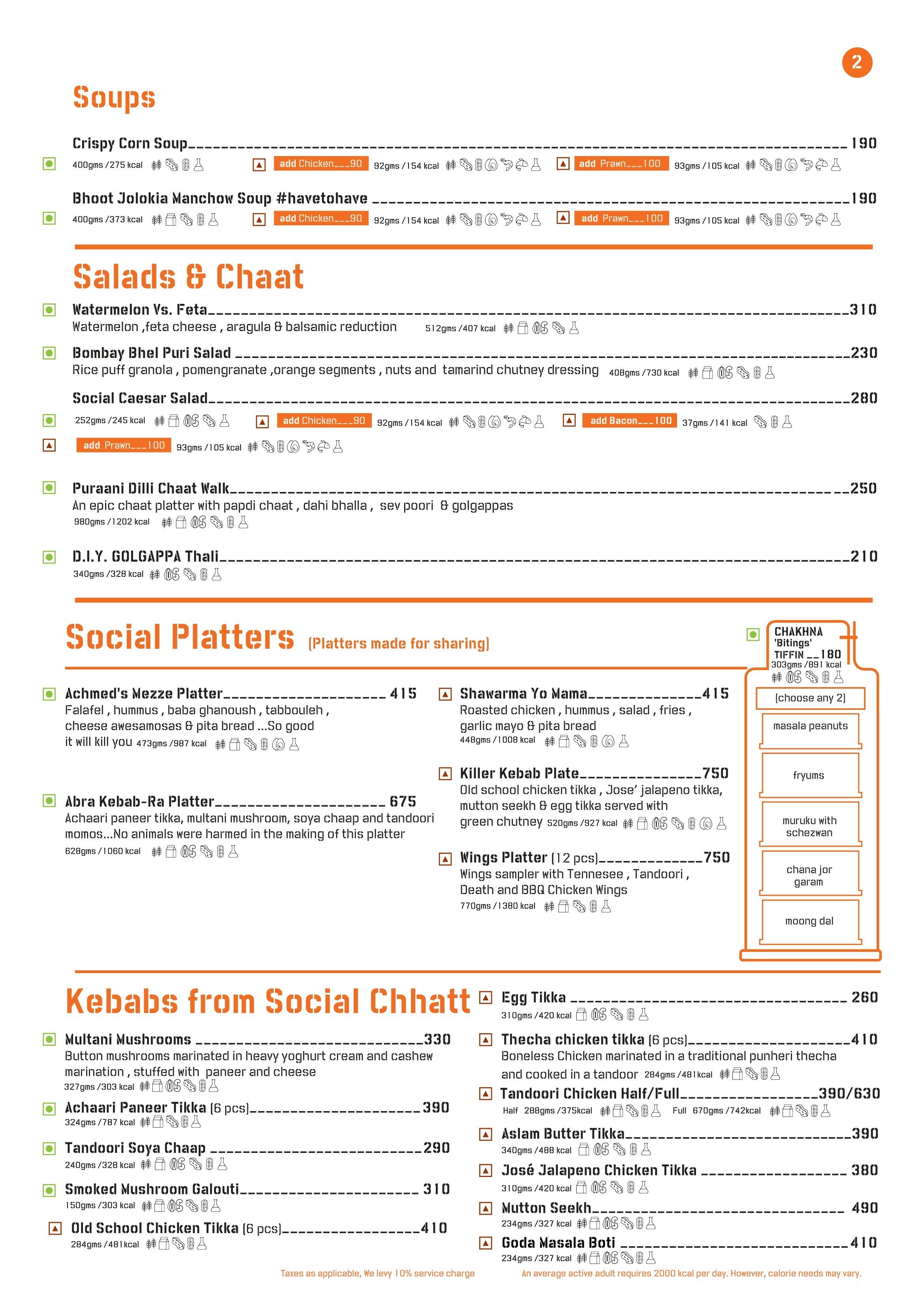 Menu of FC Road Social , FC Road, Pune